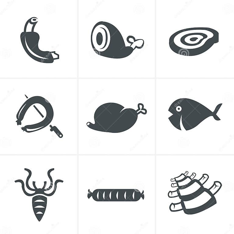 Various meat icons set. stock illustration. Illustration of beef - 59946284