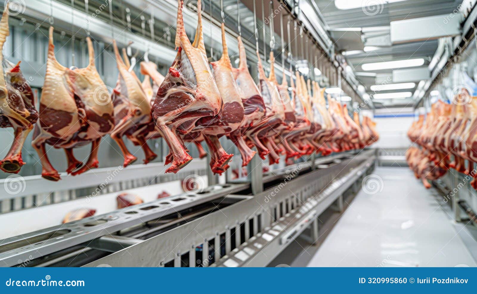 A Row of Meat in a Factory Represents Keywords Related To Food, Retail ...