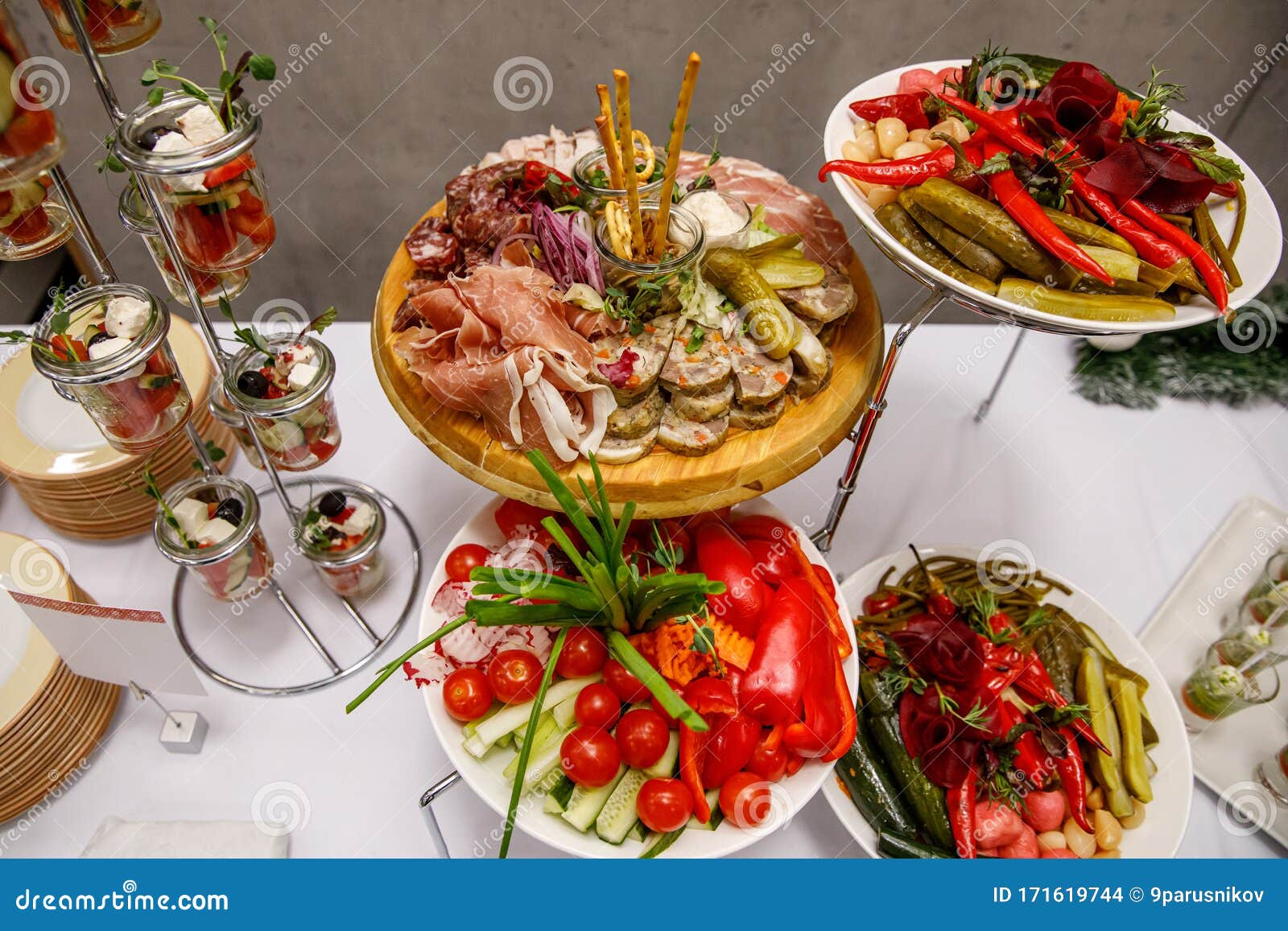 Various Meat and Vegetable Snacks at Event Catering Stock Photo - Image ...