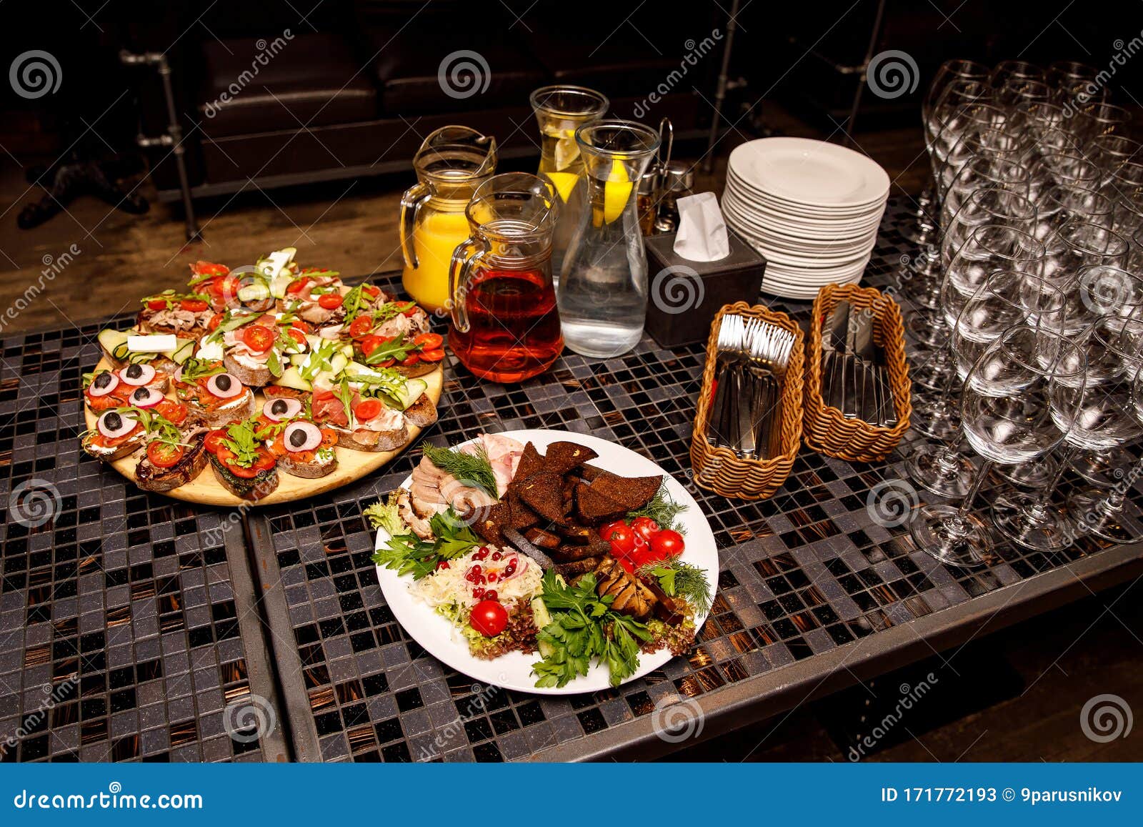 Various Meat and Vegetable Snacks at Event Catering Stock Image - Image ...
