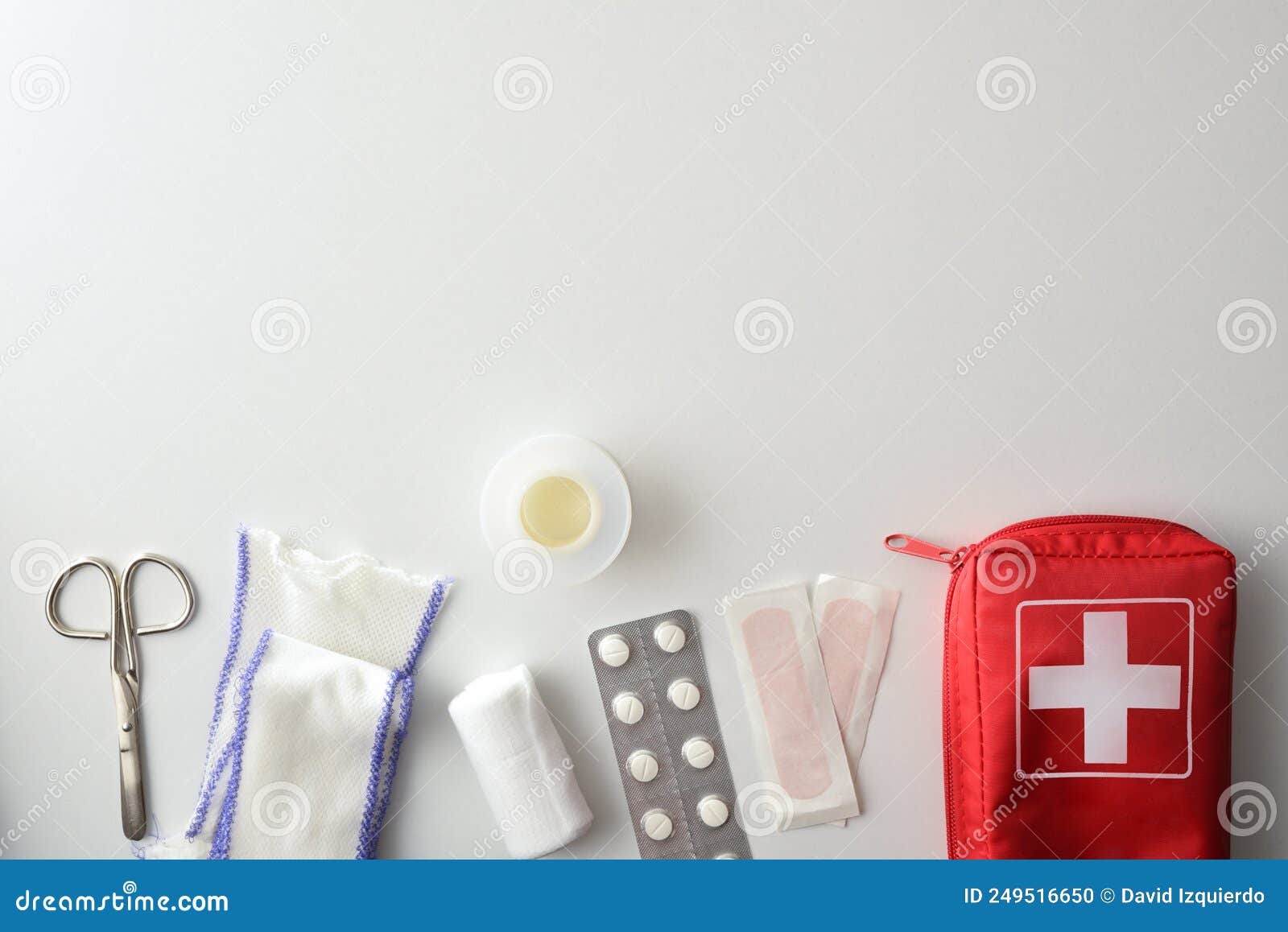 Various Medical Objects for Cures and First Aid on Table Stock Photo ...