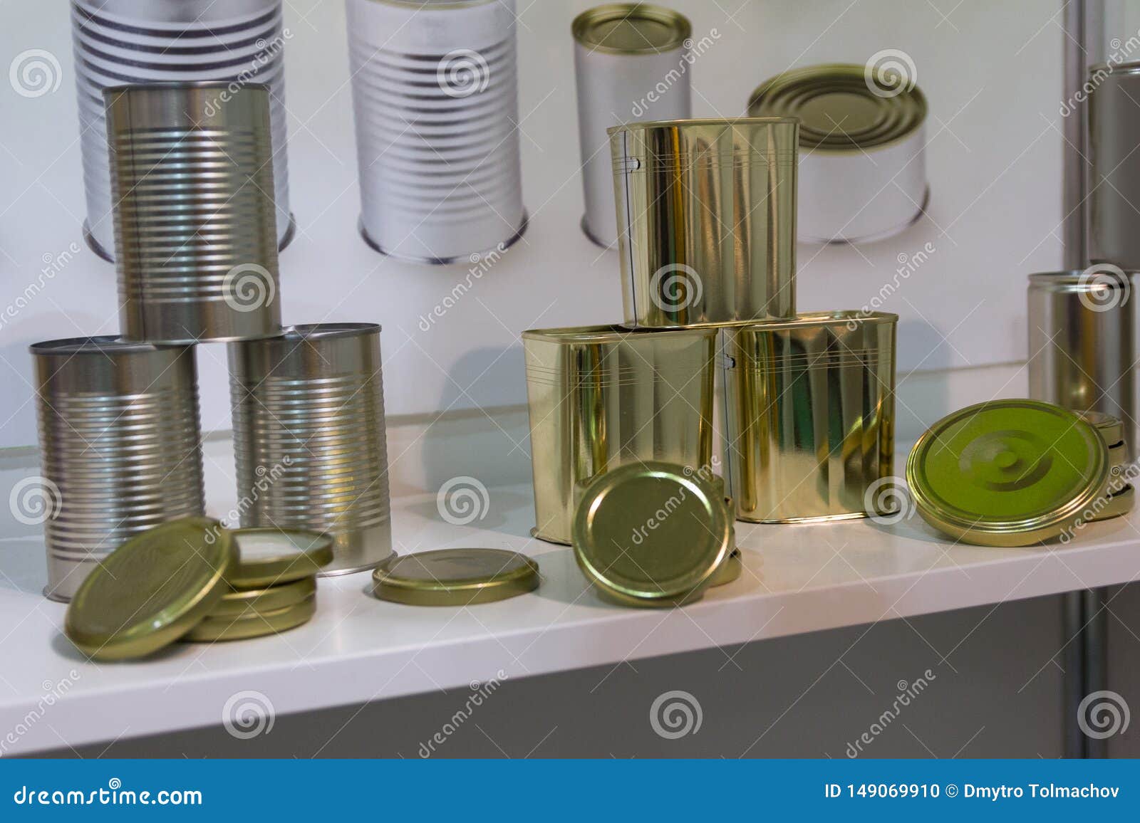 Various Metal Cans for Food on the Stand Stock Photo - Image of cans ...