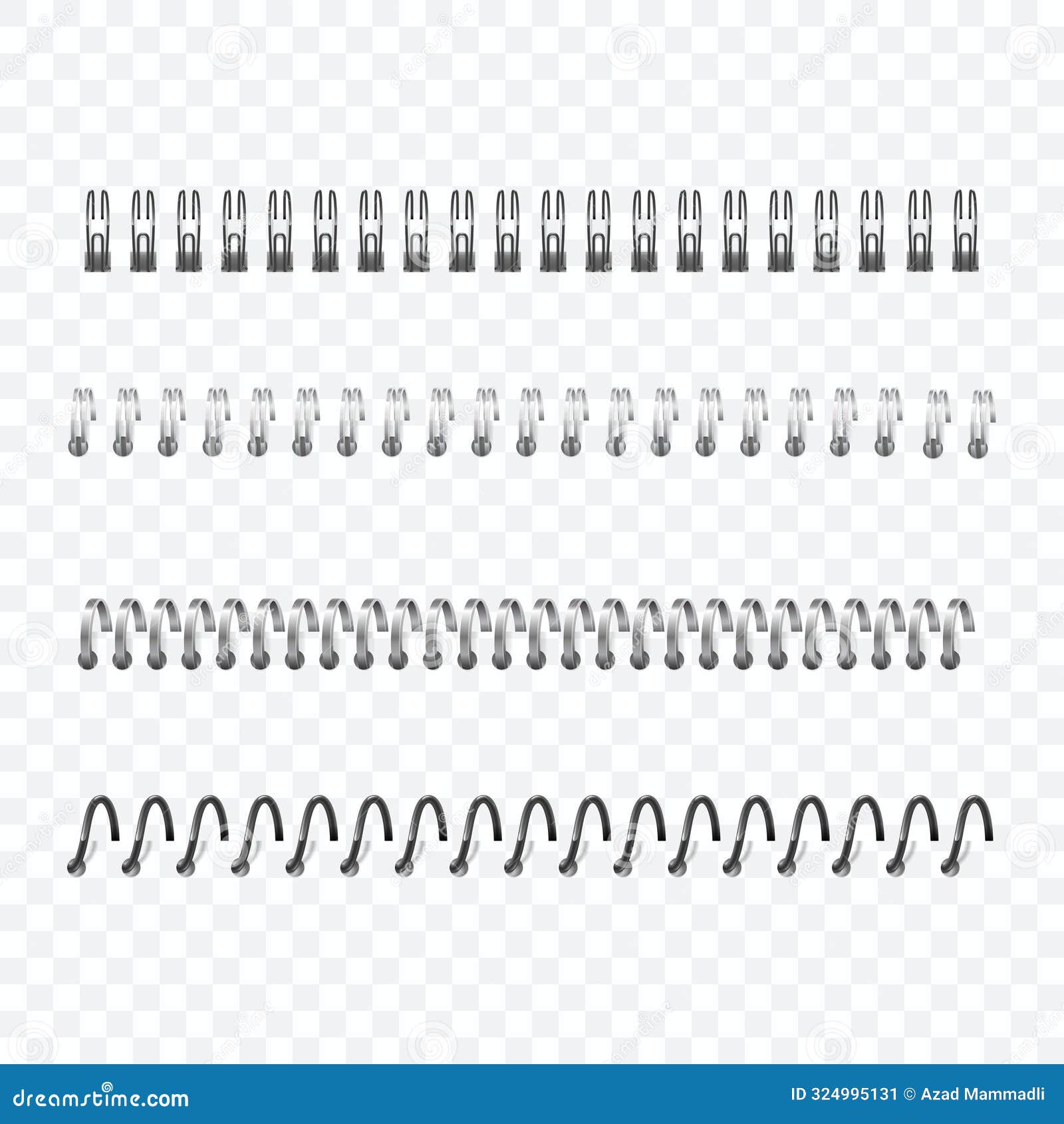 Various Metallic And Plastic Spiral Bindings On A Transparent ...