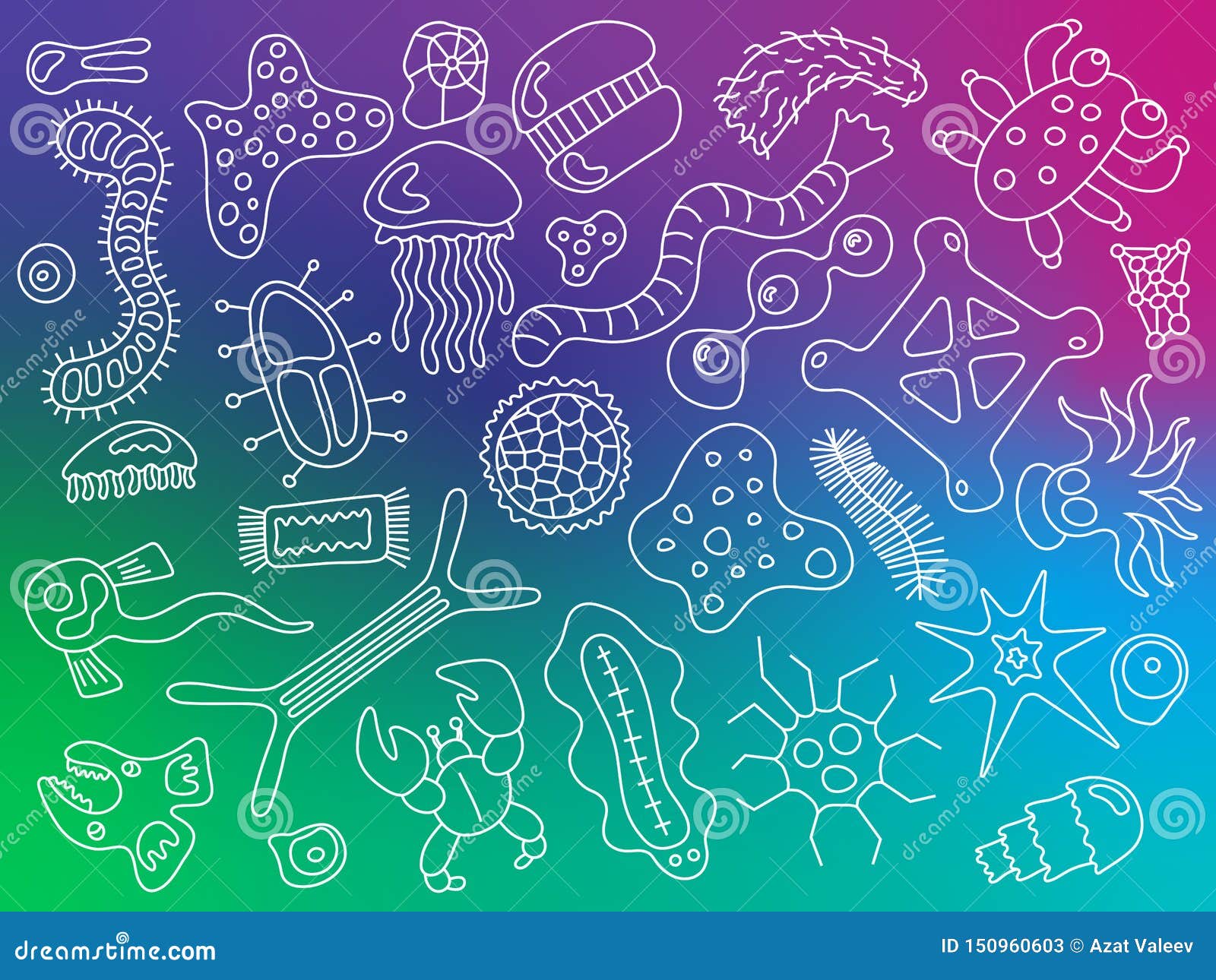 Various Microorganisms on Colorful Gradient Background Pattern ...