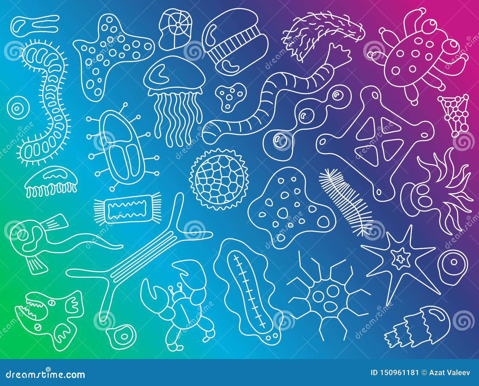 Various Microorganisms on Colorful Gradient Background Pattern ...