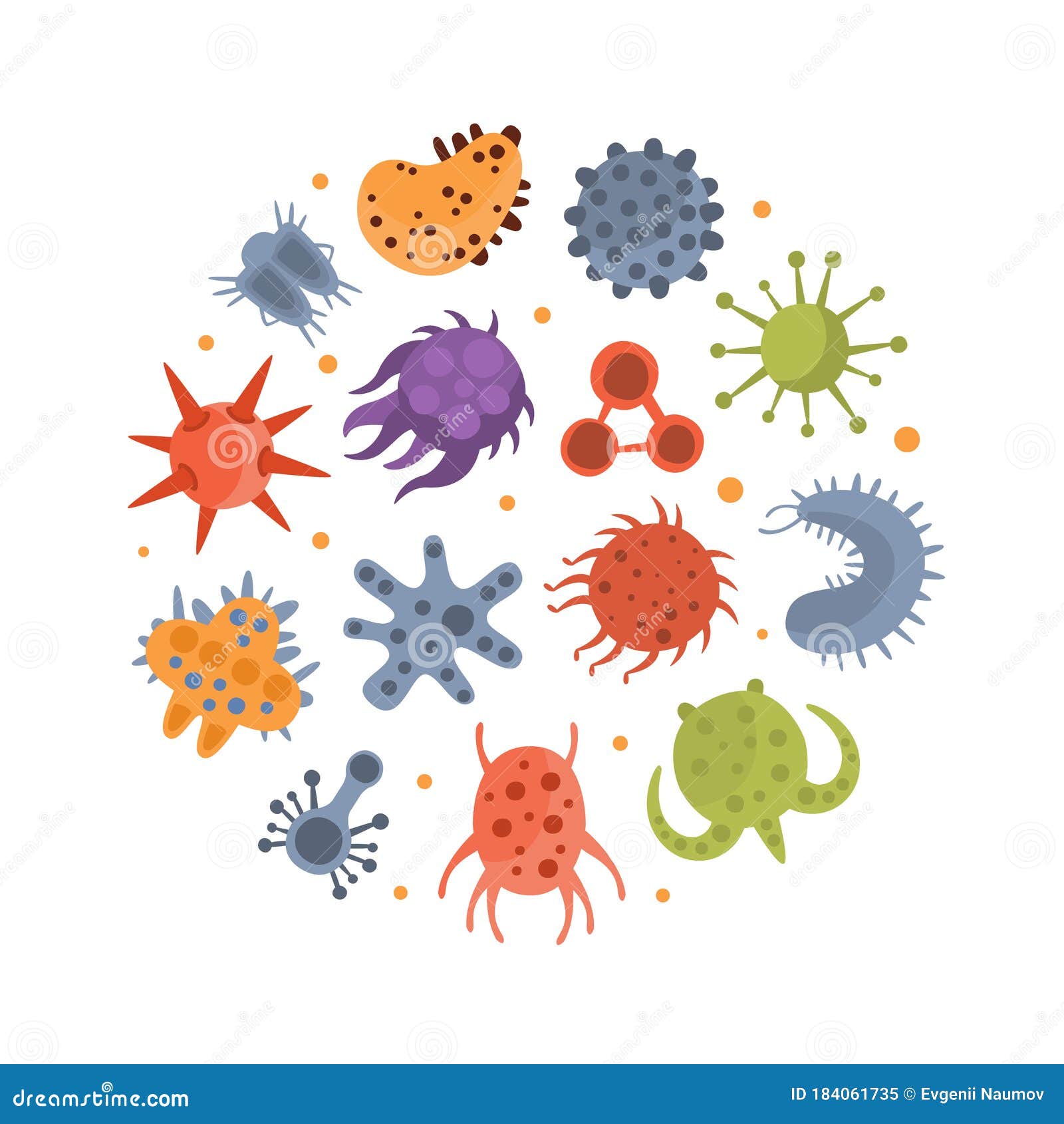 Various Microorganisms of Round Shape, Funny Germs, Viruses and ...