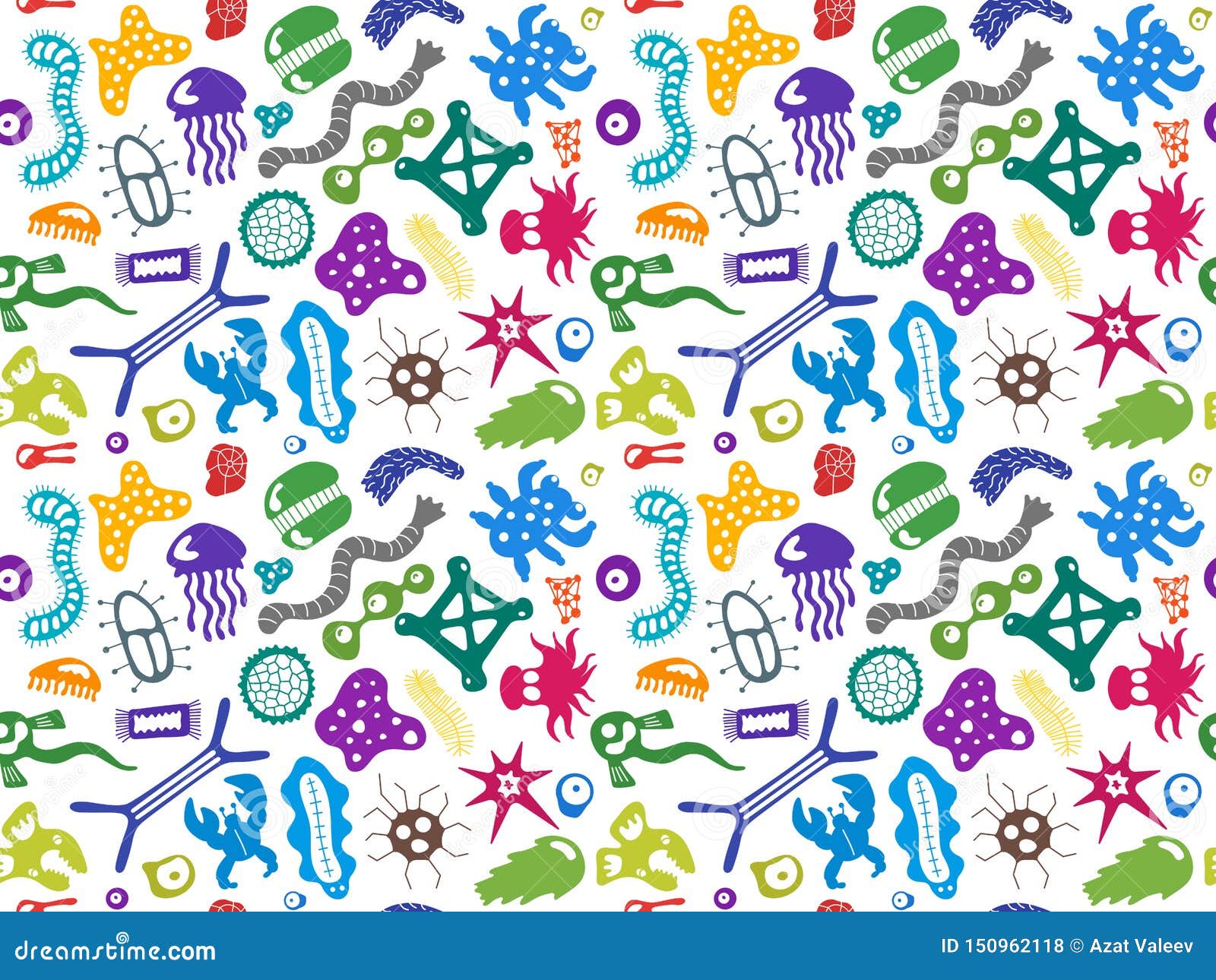 Various Microorganisms Seamless Pattern. Backdrop with Infectious Germs ...