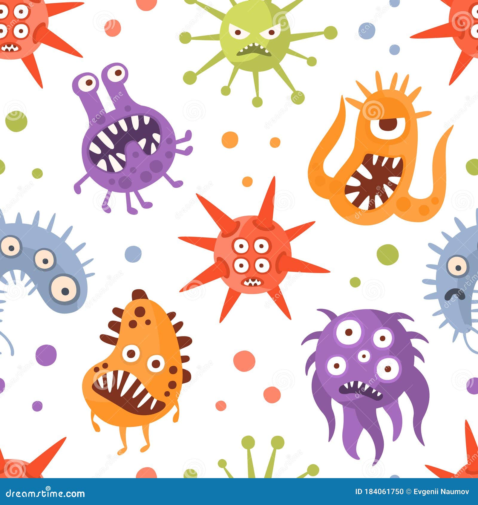 Various Microorganisms Seamless Pattern, Germs, Viruses and Microbes ...