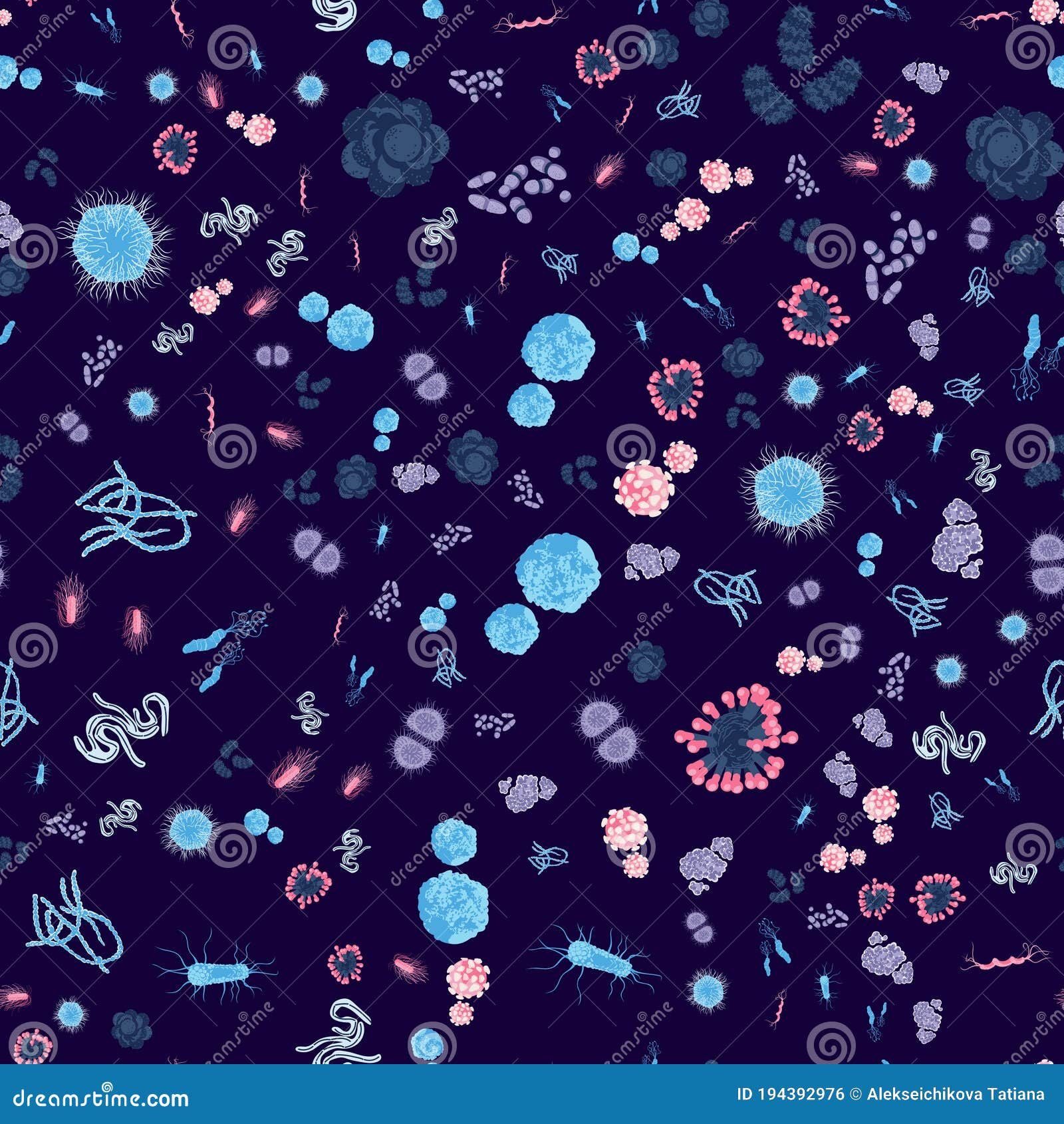 Various Microorganisms Seamless Pattern Stock Vector - Illustration of ...