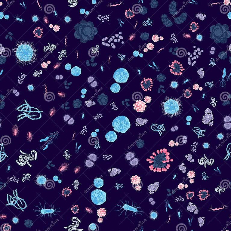 Various Microorganisms Seamless Pattern Stock Vector - Illustration of ...