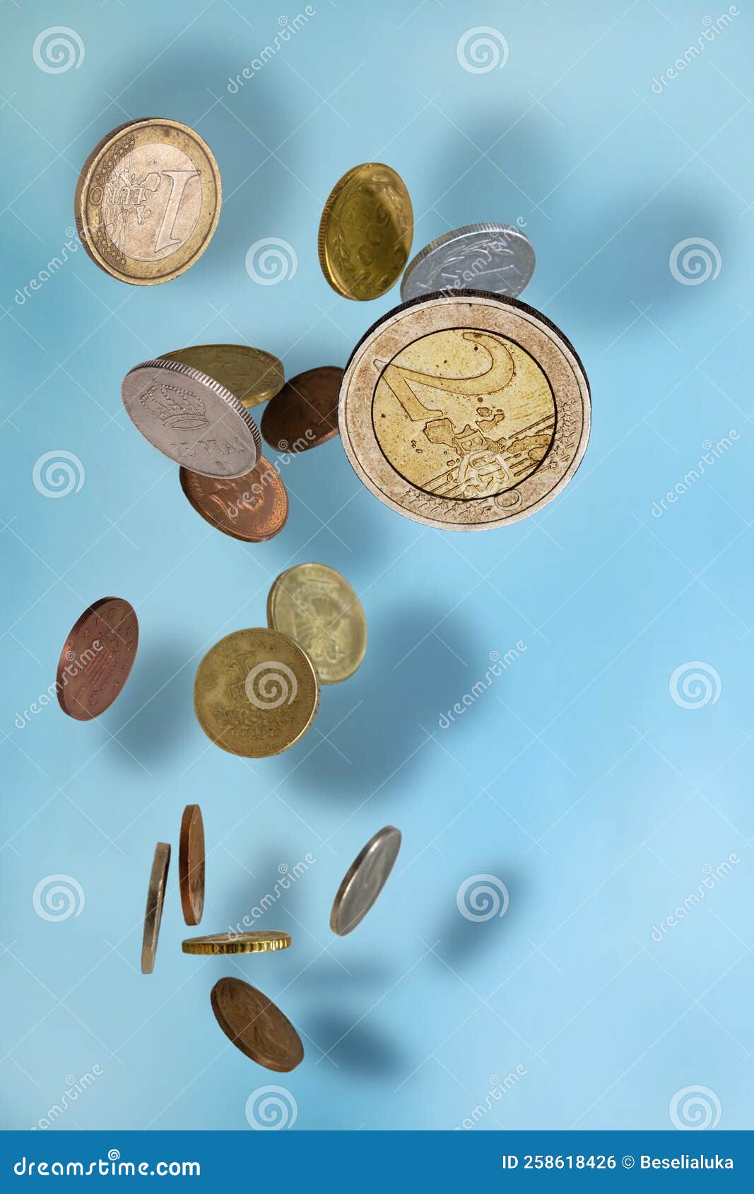 Various Money Coins Falling Down Stock Photo - Image of bank, coins ...