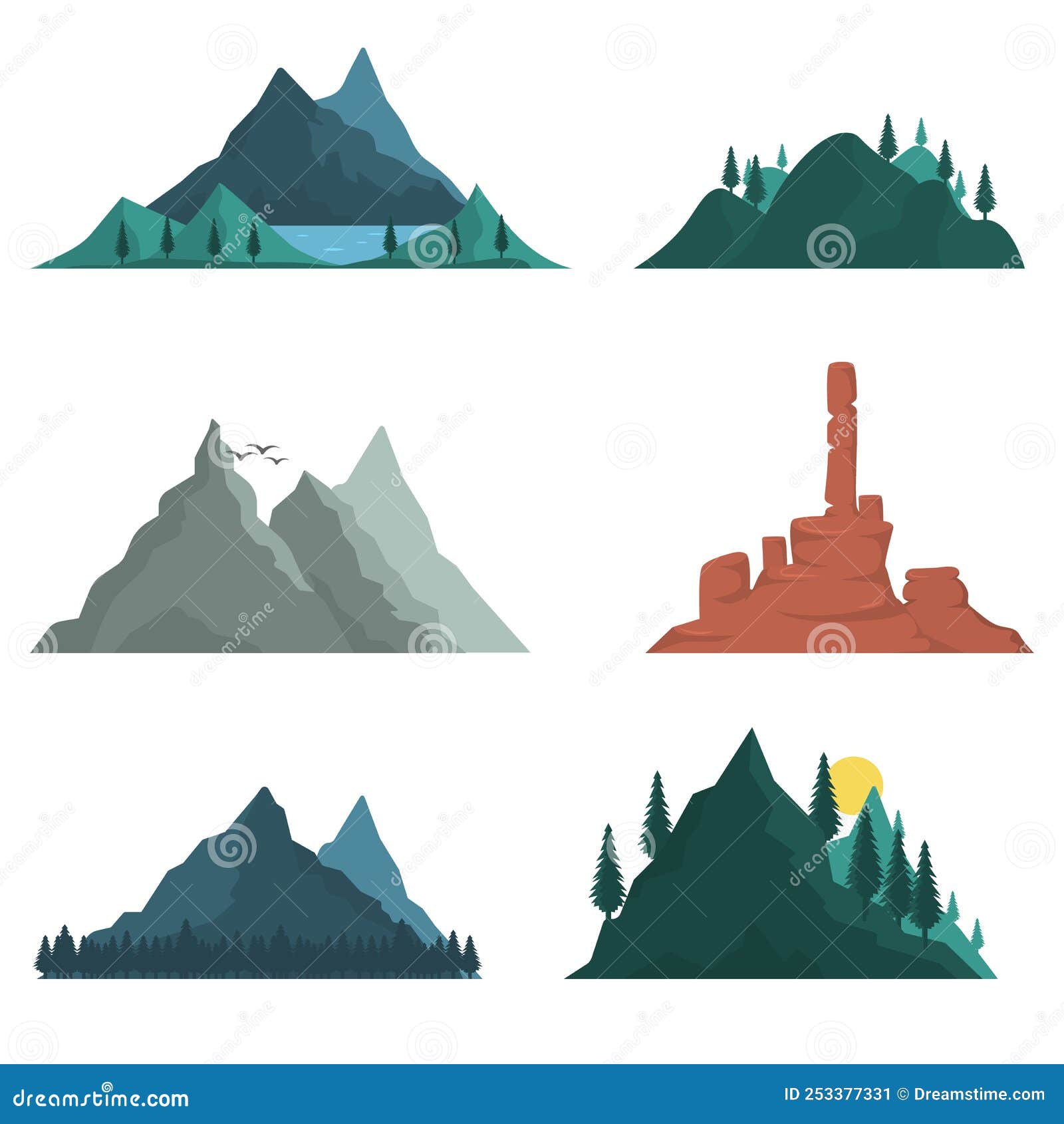 A Mountain Range Nature Landscape Volcano Hilltops Stock Vector ...