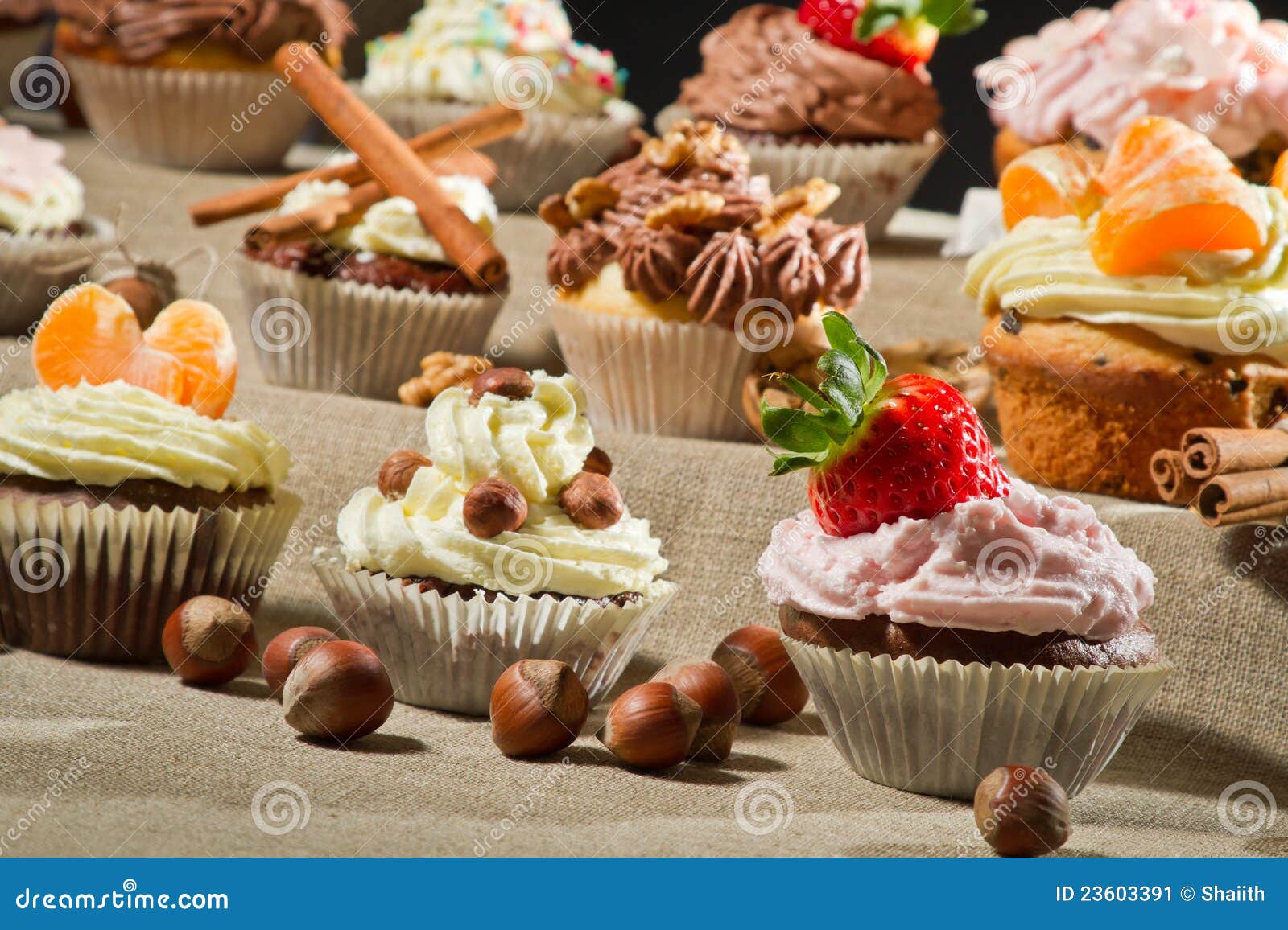 Various Muffin with Cream and Fruits Stock Image - Image of pastry ...