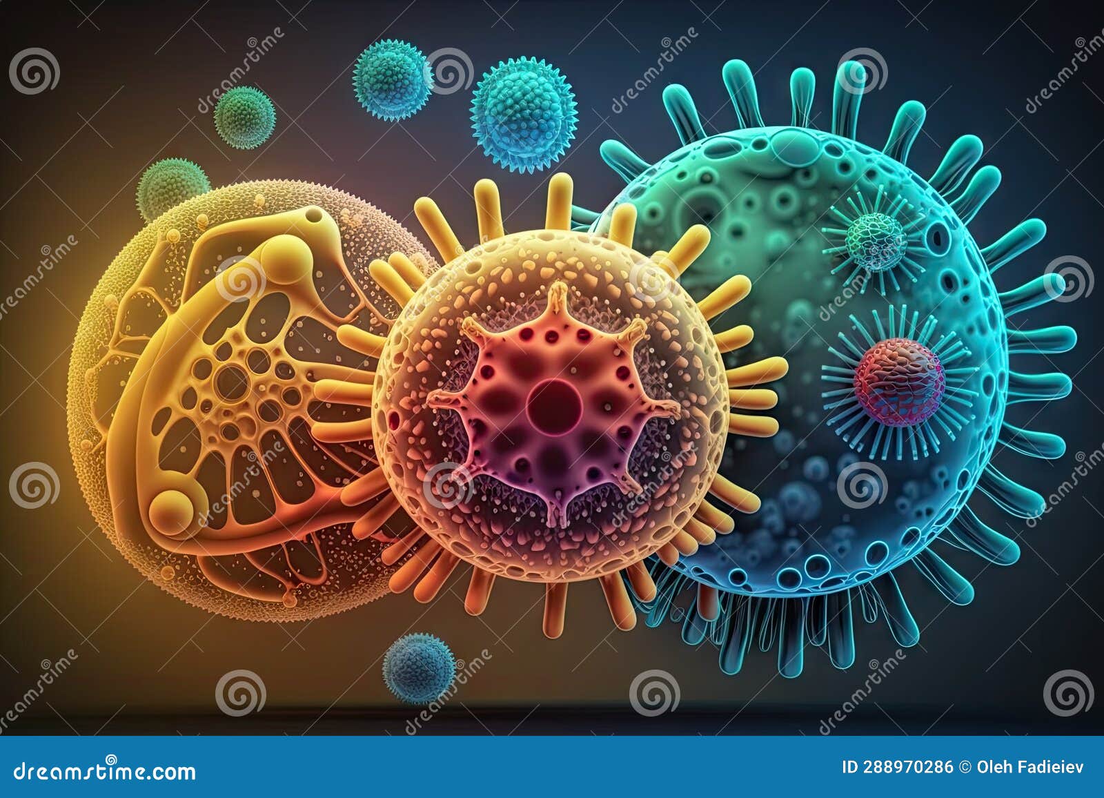 Various Multicolored Round Viruses with Spikes Stock Illustration ...