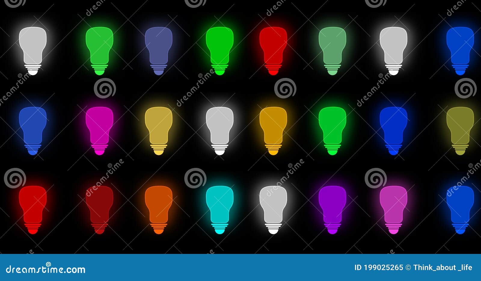 Various Multiple Color Light Bulb Blinking and Glowing on Black ...