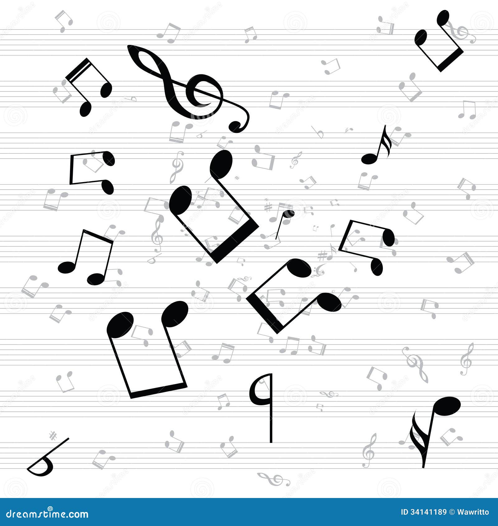 Various Music Notes on Stave Stock Vector - Illustration of flat ...