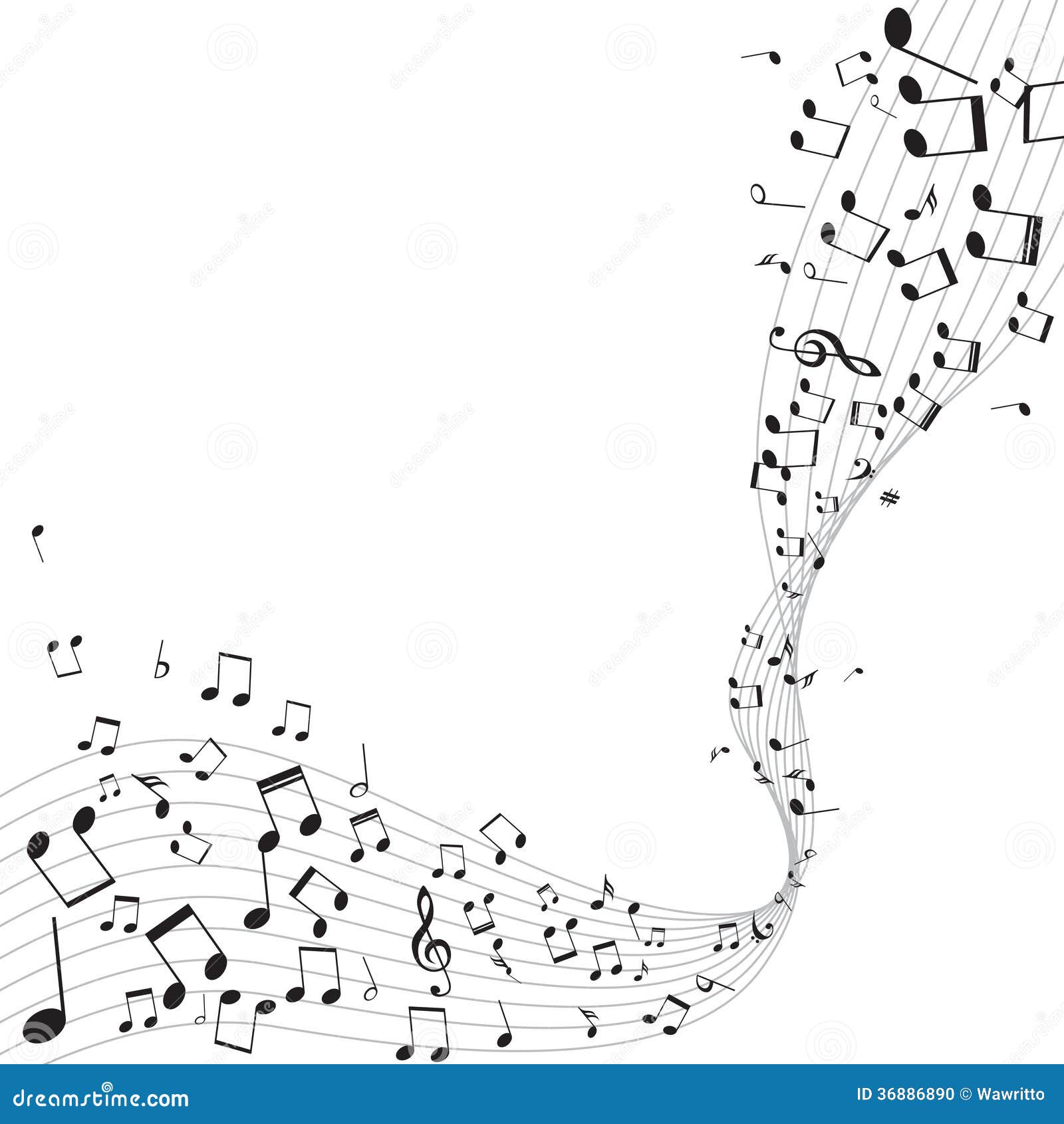 Various Music Notes On Stave, Cartoon Vector | CartoonDealer.com #36948293