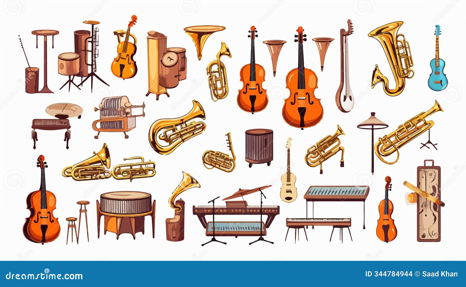 Various Musical Instruments Set Drawing Stock Vector - Illustration of ...