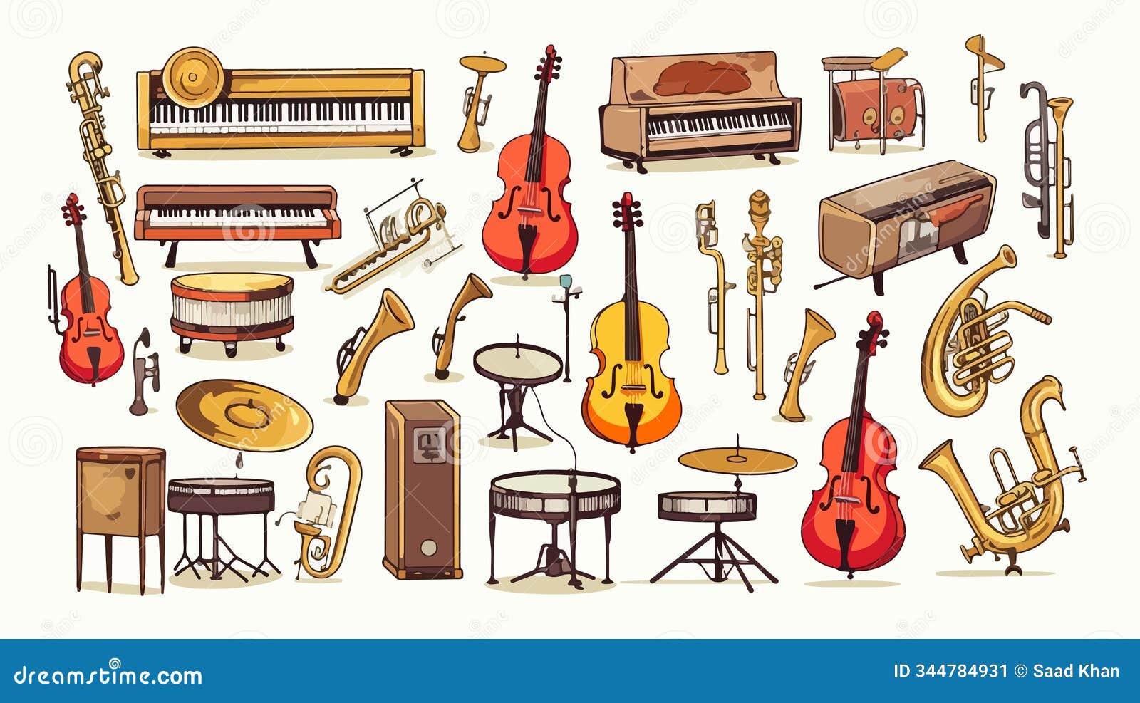 Various Musical Instruments Set Drawing Stock Vector - Illustration of ...