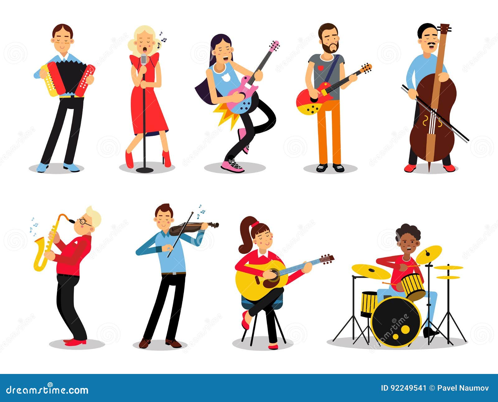 Various Musicians, Characters in Flat Style Illustration Stock ...