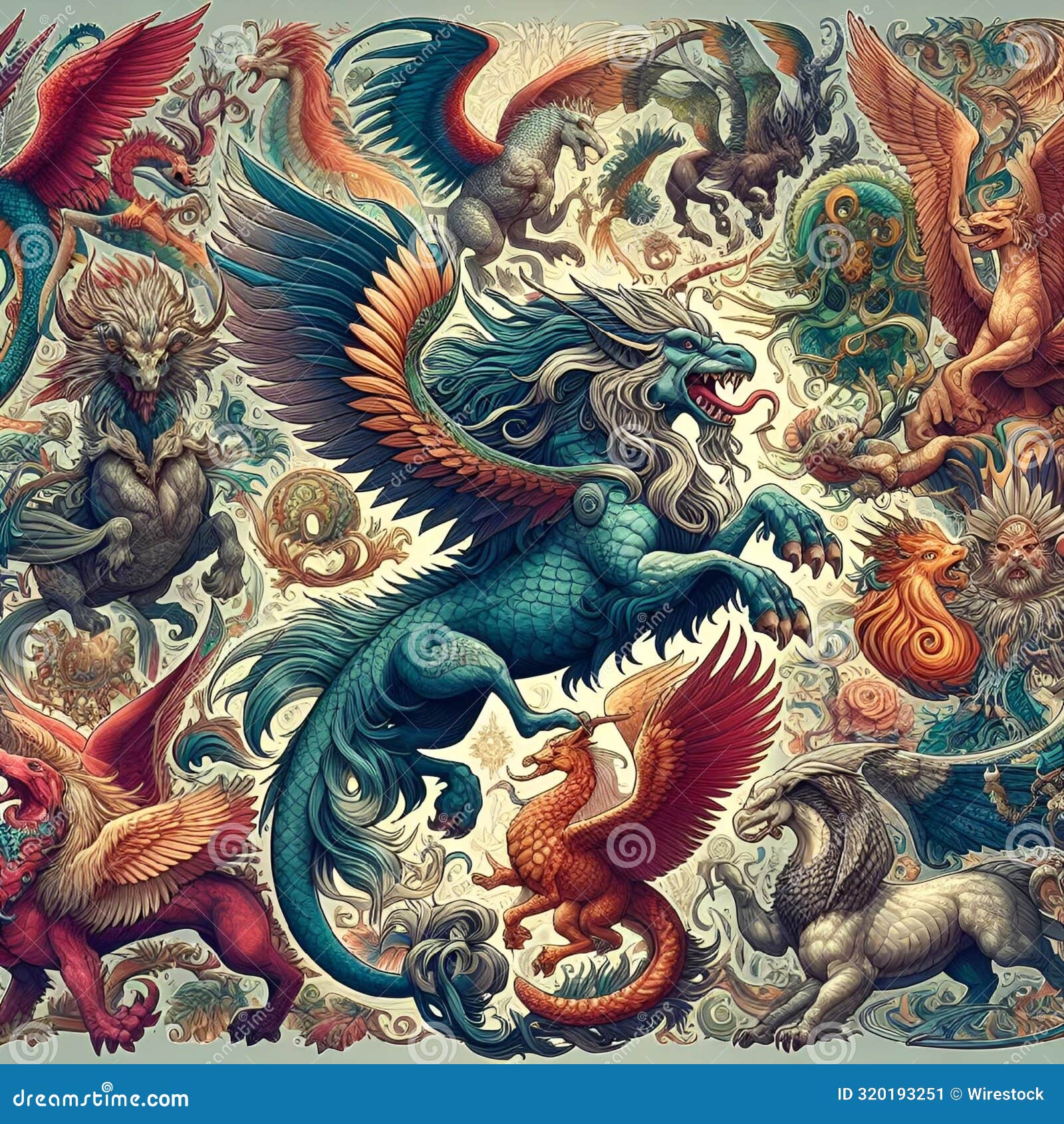 Of Various Mythic Animals a Dragon Stock Illustration - Illustration of ...