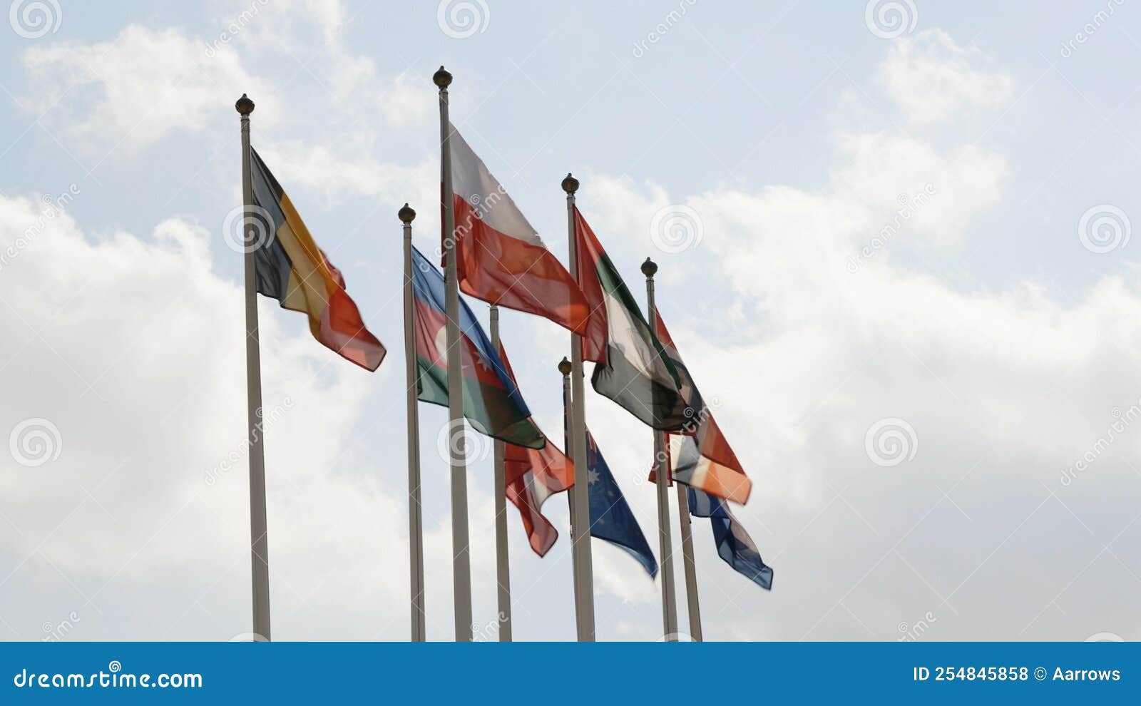 Various National Flags with the EU Flag Under a Blue Sky. Stock Photo ...
