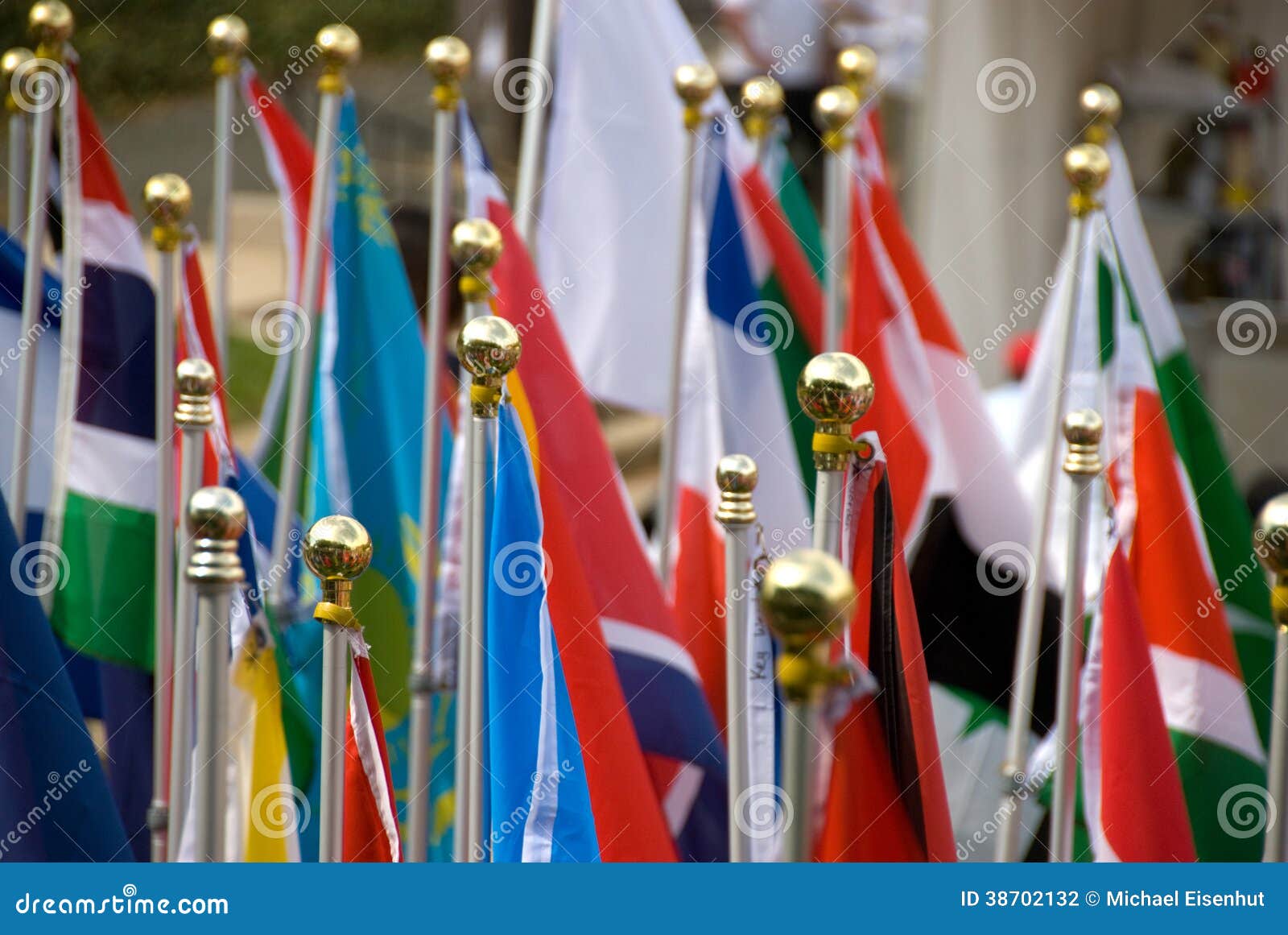 Various National Flags, on Flagpoles Stock Photo - Image of insignia ...