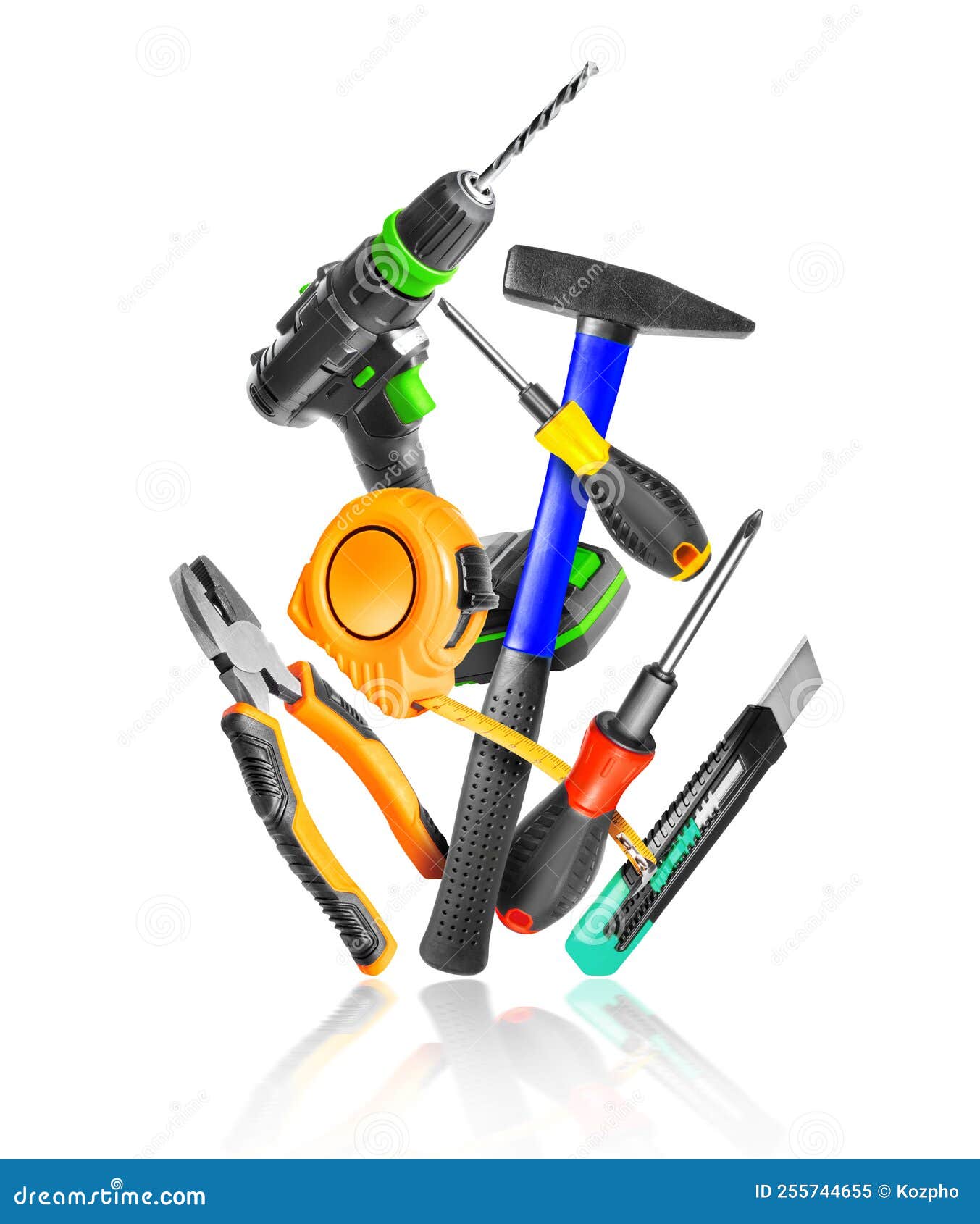 Various New Construction Tools Close-up Isolated on White Background ...