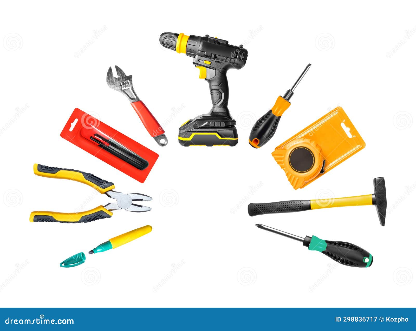 Various New Construction Tools for Work Isolated on a White Background ...