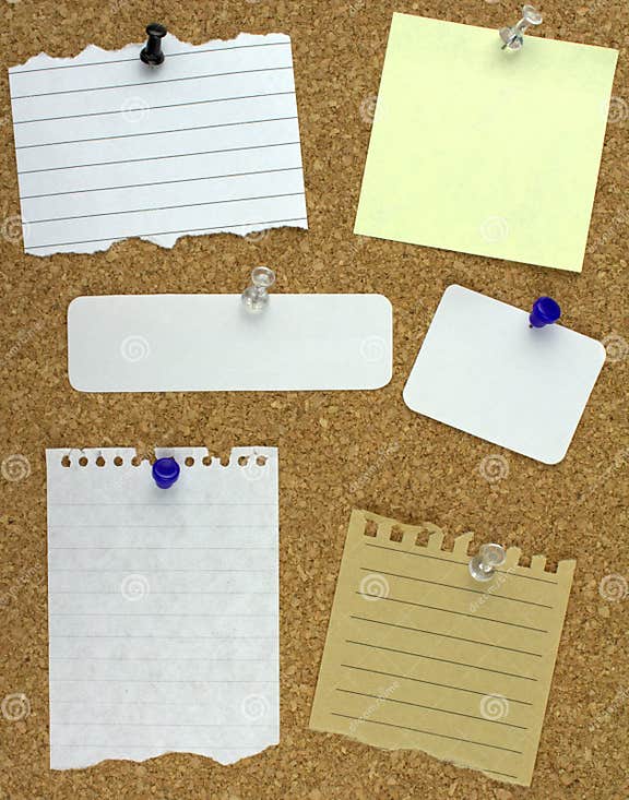 Various Note Papers on Cork Board Stock Photo - Image of noticeboard ...