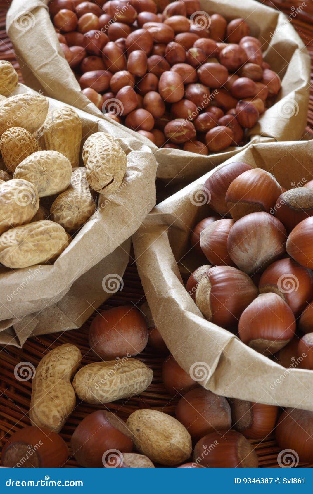 Various nuts in bags stock image. Image of gourmet, heap - 9346387