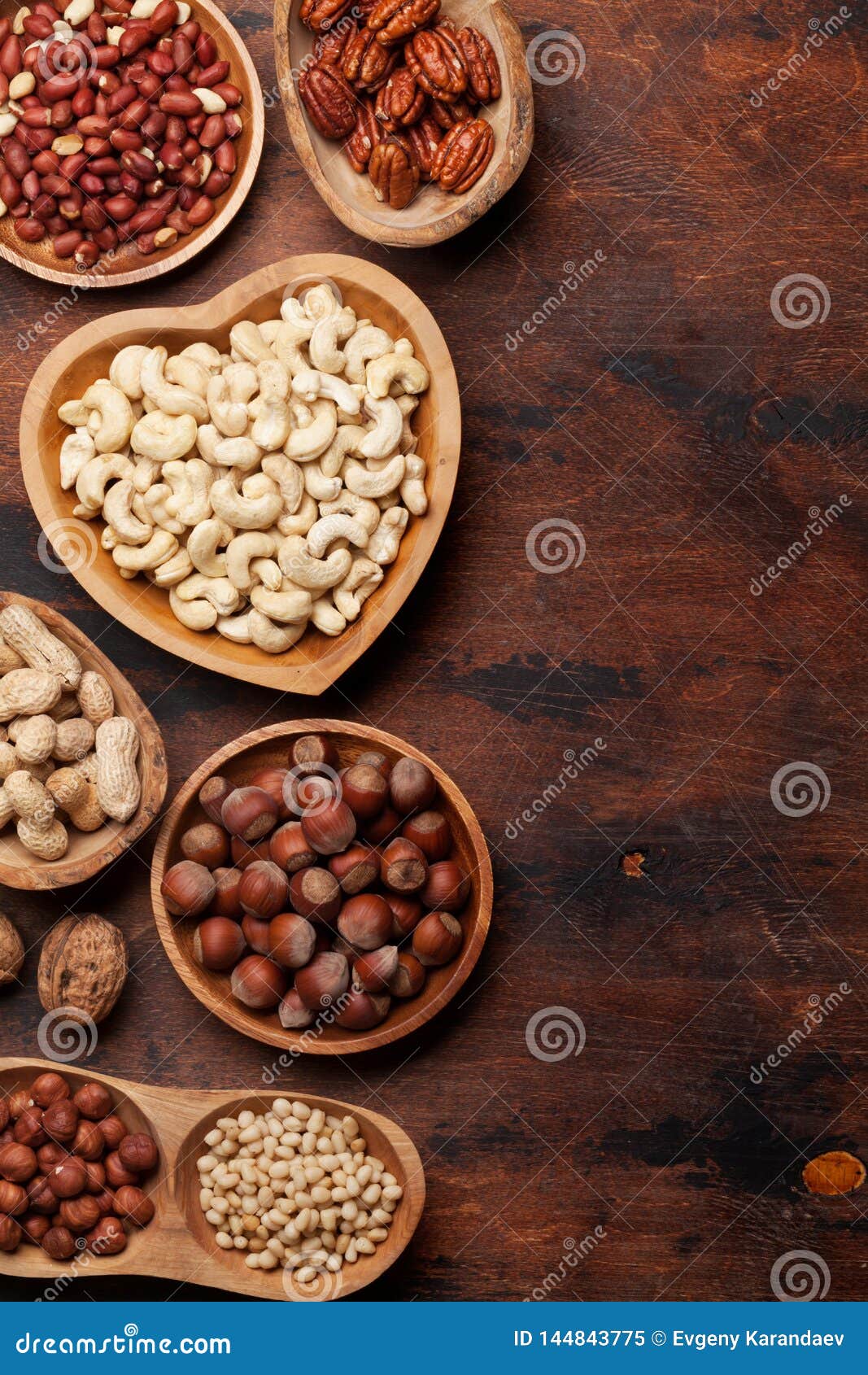 Various Nuts Selection on Wooden Table Stock Image - Image of healthy ...