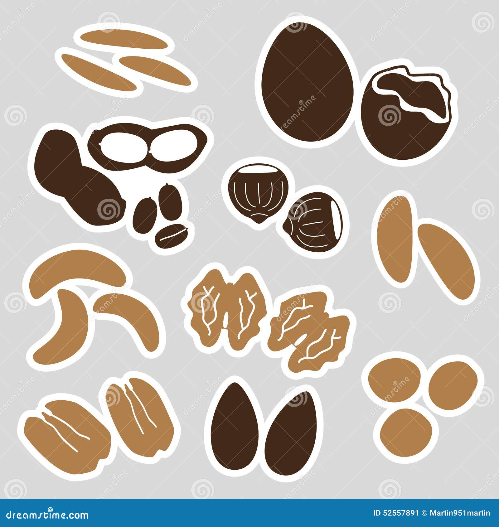 Various Nuts Types Brown Stickers Set Stock Vector - Illustration of ...