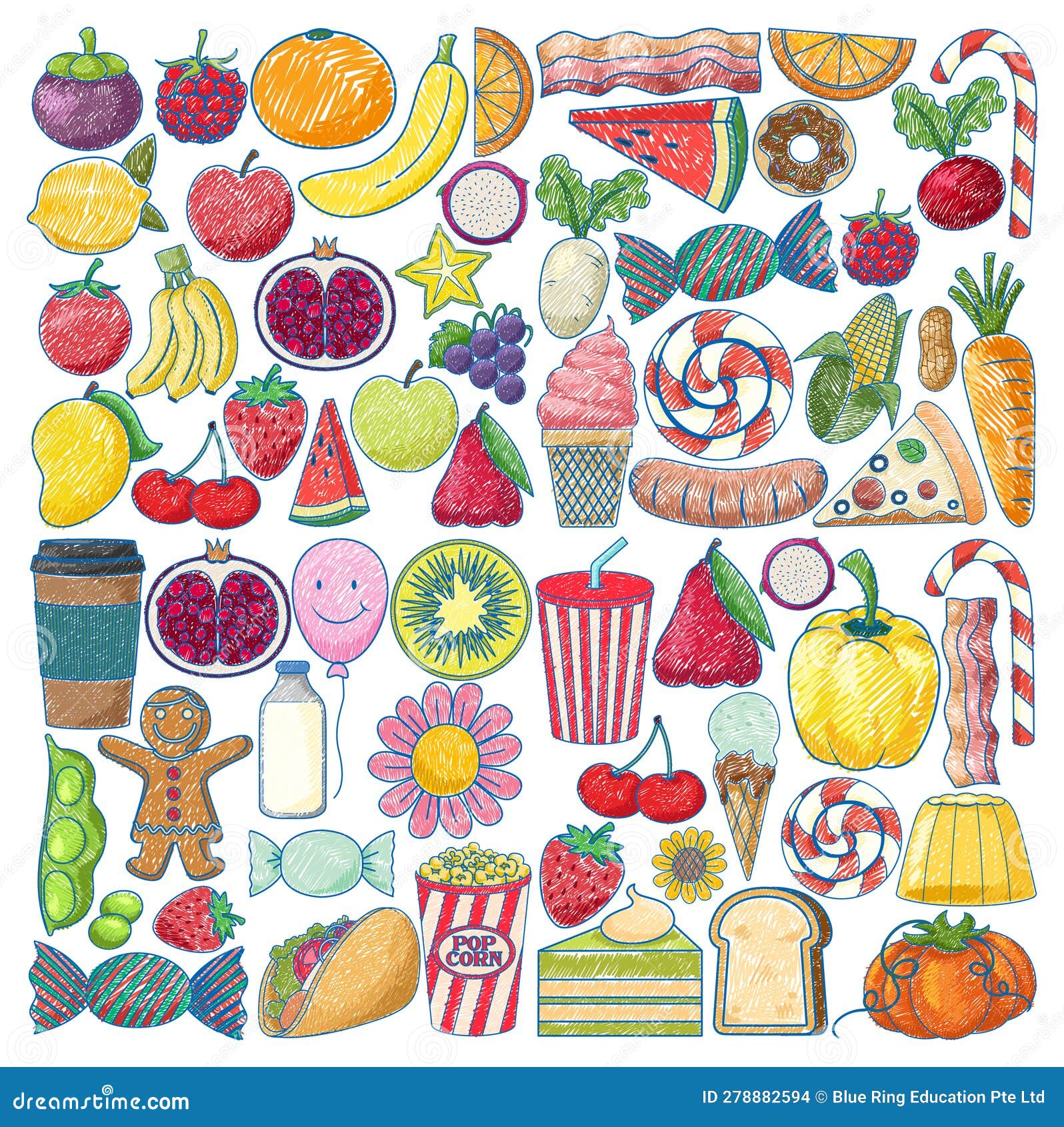 Various Objects in Pencil Colour Sketch Simple Style Stock Vector ...