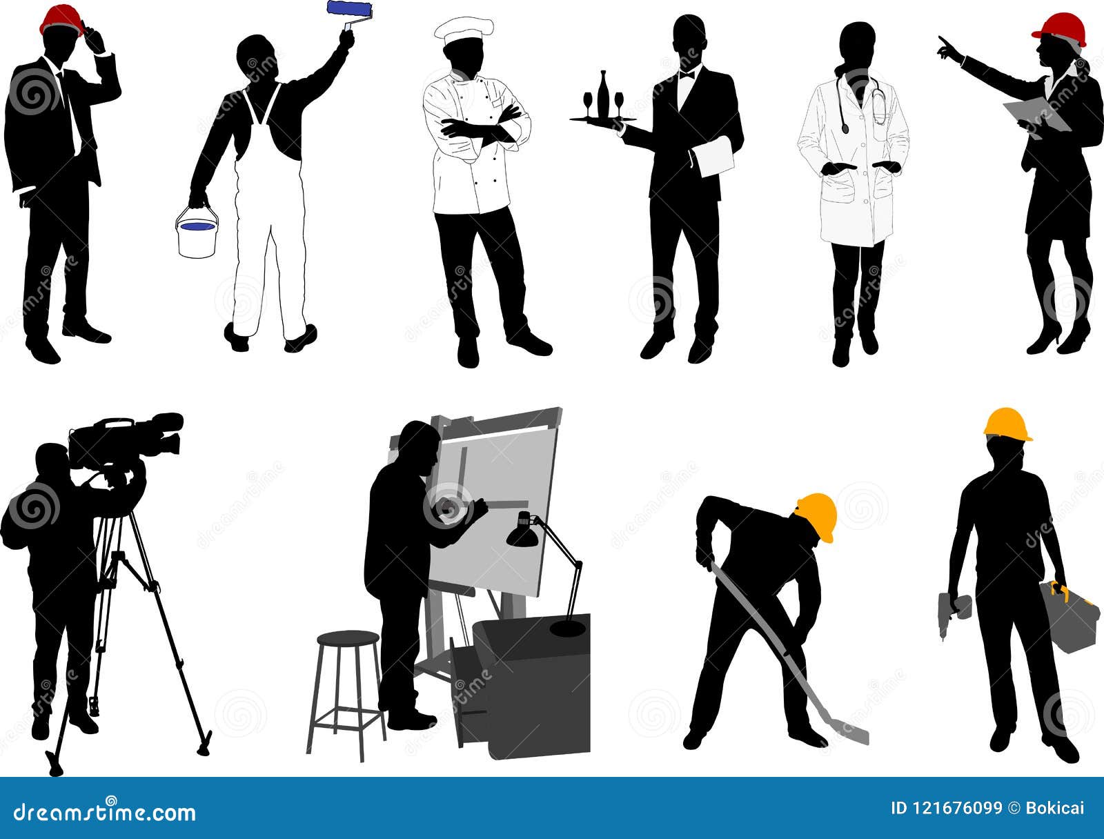 Various Occupations Silhouettes Collection Stock Vector - Illustration ...