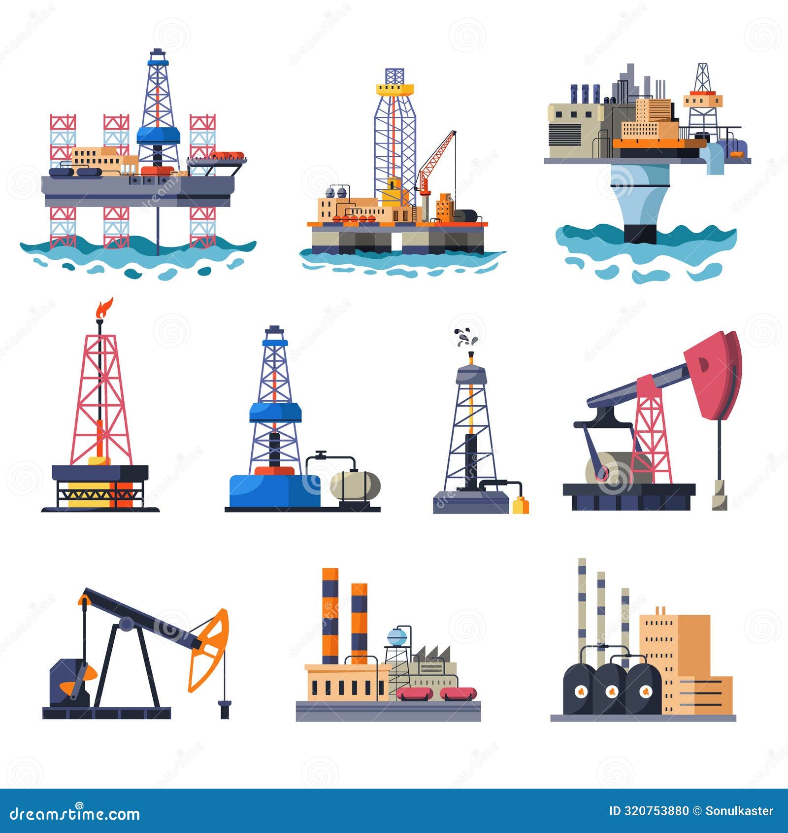 Various Oil Drilling Rigs Vector Stock Vector - Illustration of ...