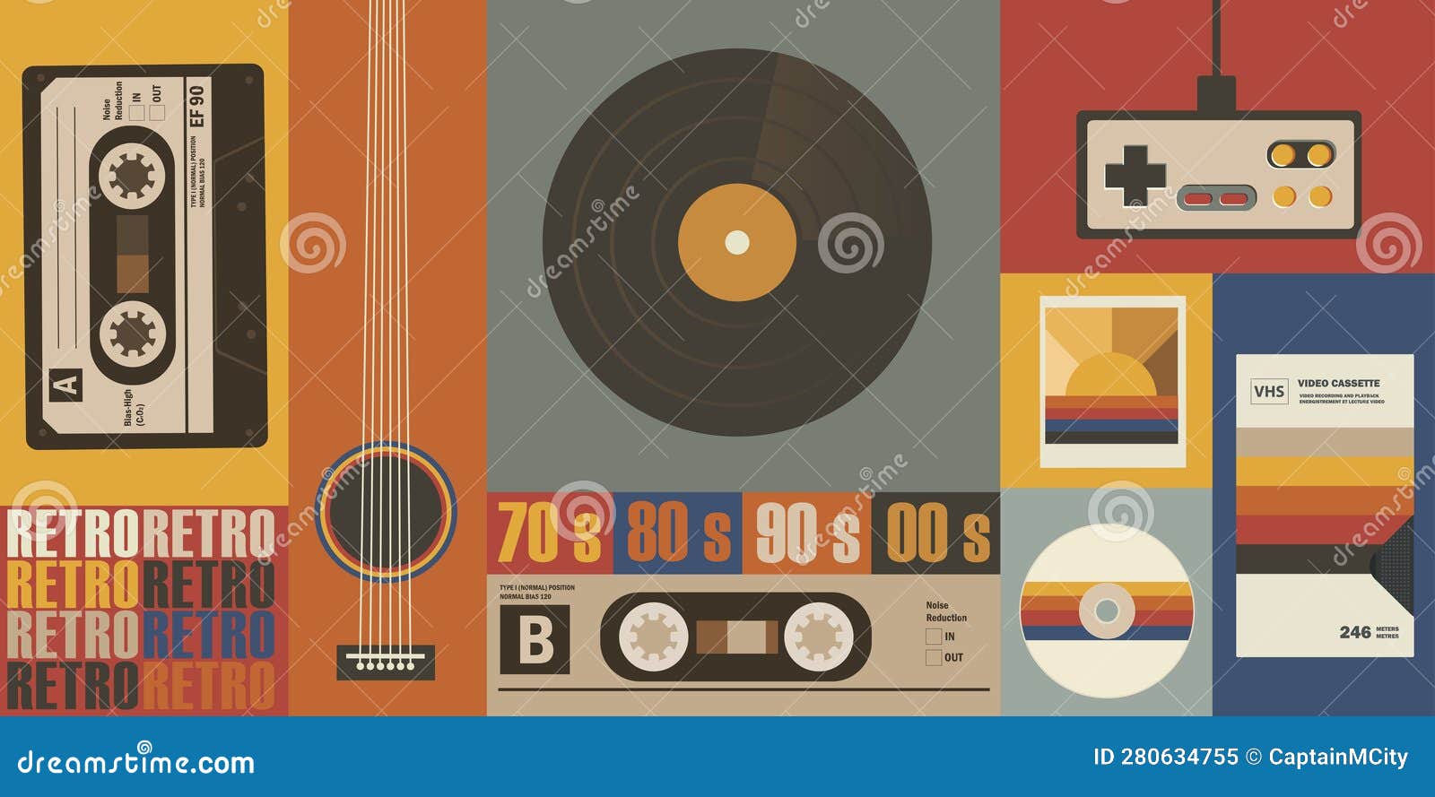 Various Old-fashioned Items on a Retro Background. Concept Retro or ...