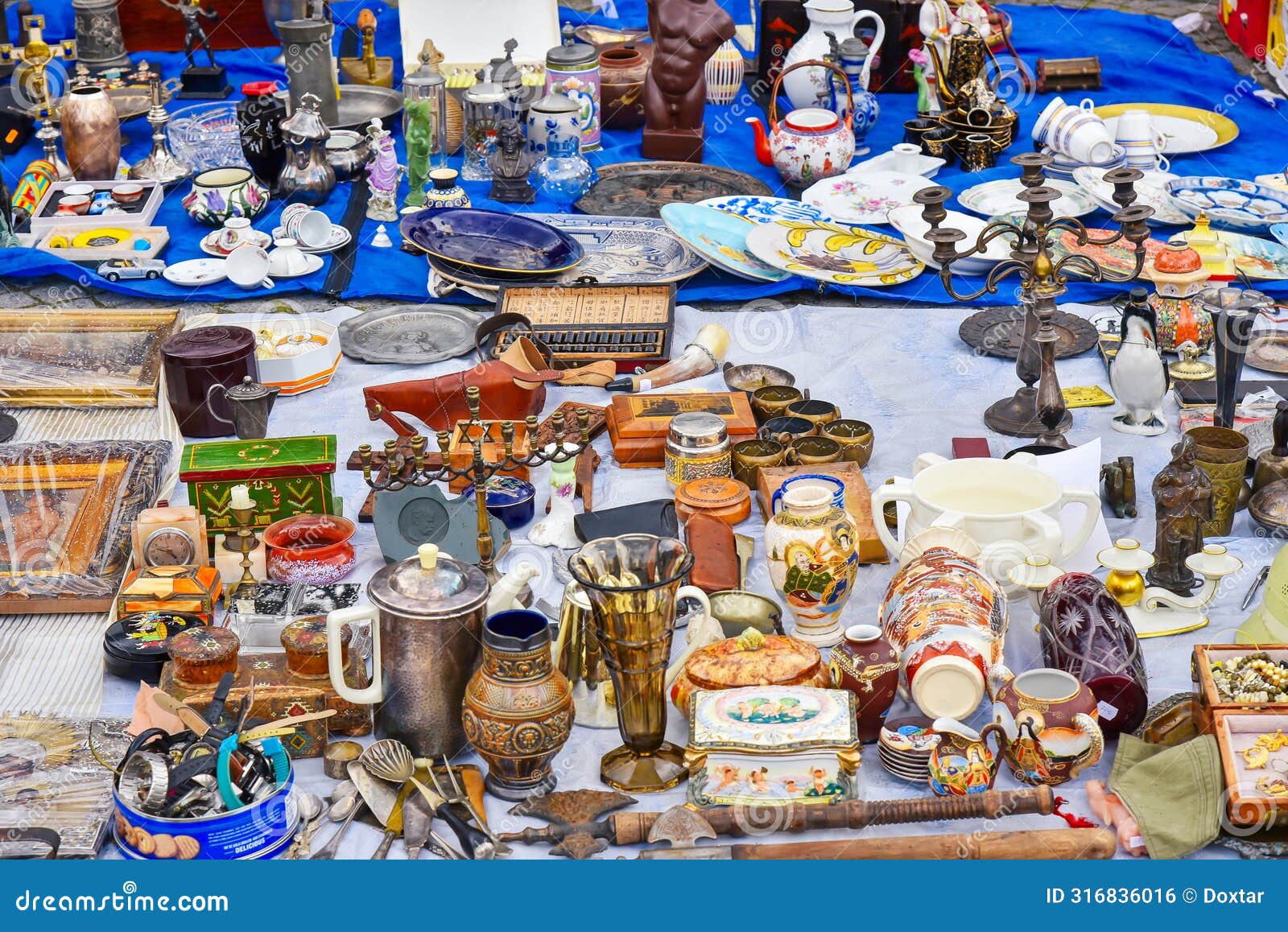 Various Old Things, Antiques on Flea Market Stock Photo - Image of ...