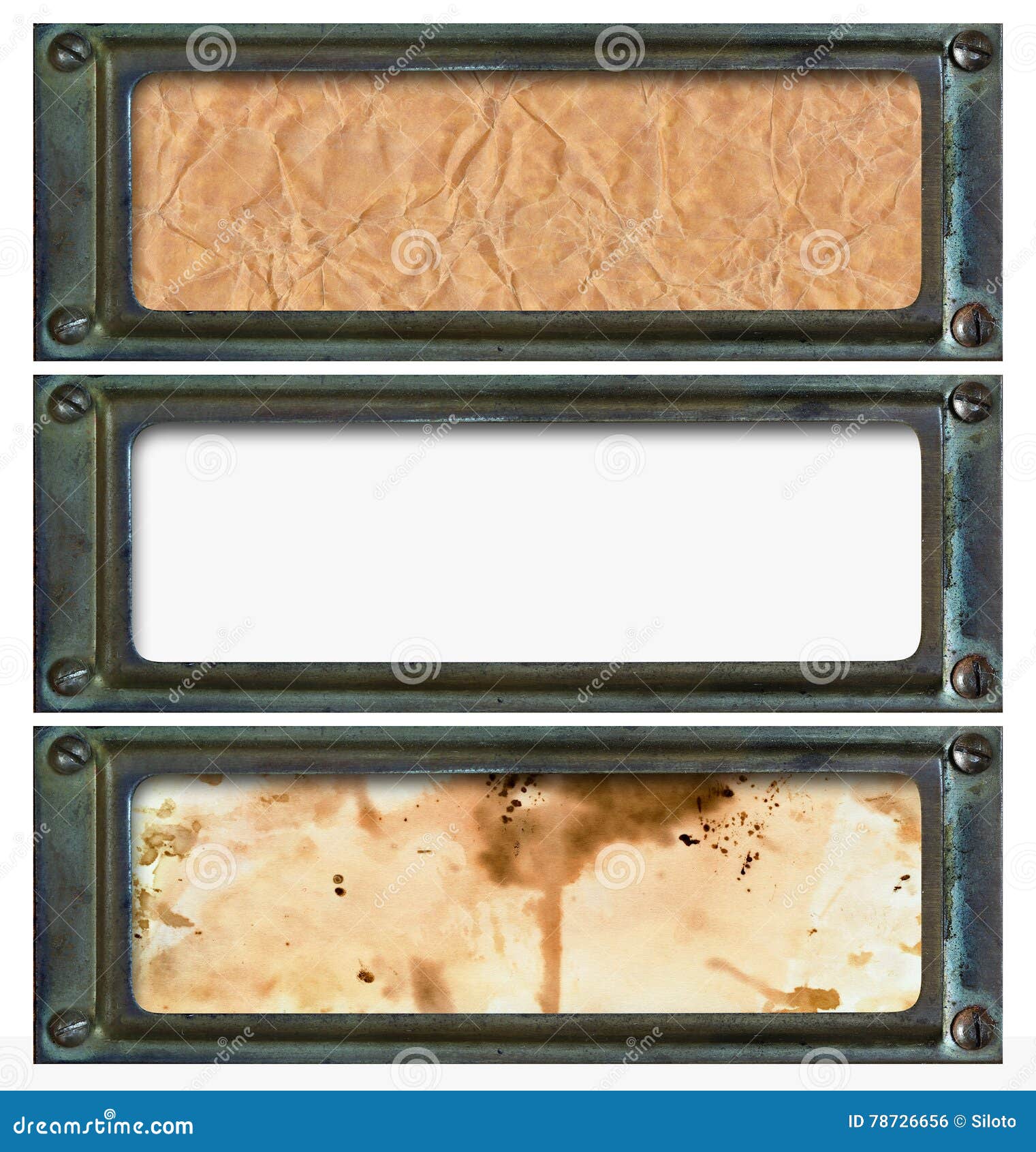 Various Old Used Metal Labels Stock Photo - Image of designation ...