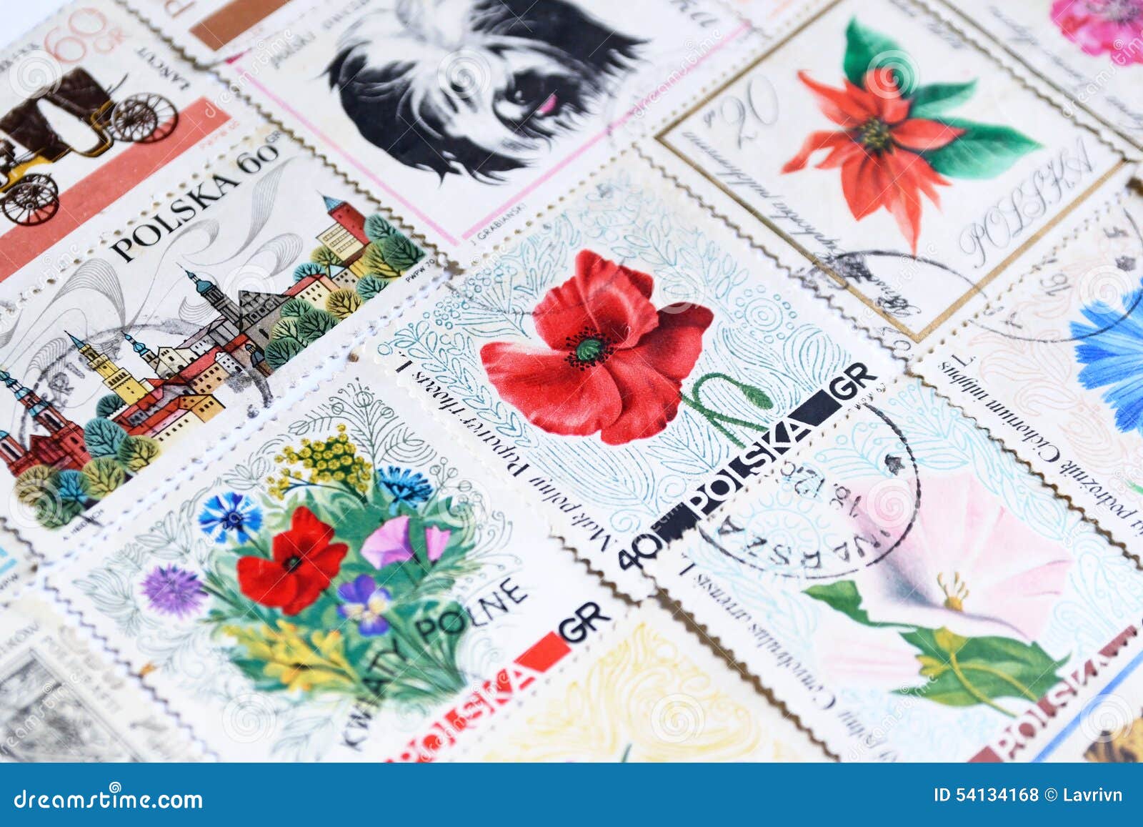 Various Old Vintage Retro Polish Post Stamps Editorial Stock Photo ...