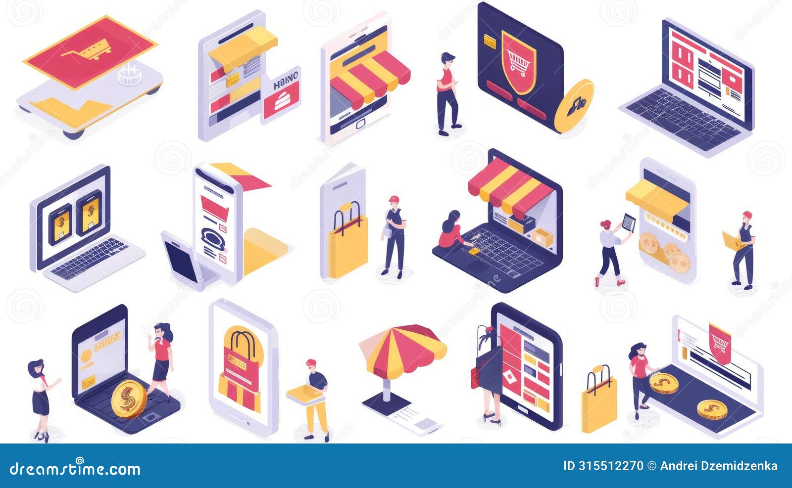 Various Online Payment Scenes on White Background. Illustration of ...