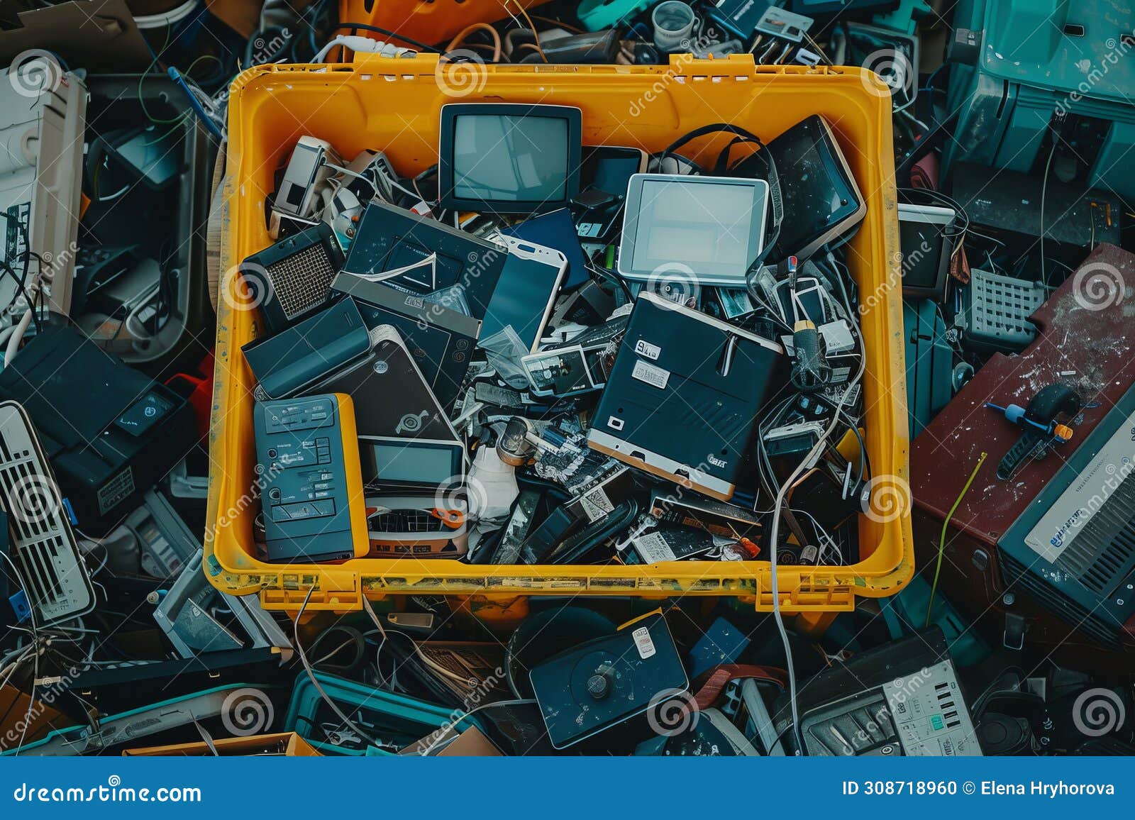 Various Outdated Electronic Gadgets in Recycling Bin, Need for ...