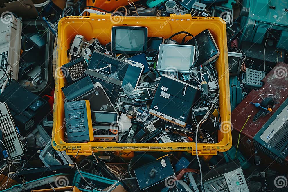 Various Outdated Electronic Gadgets in Recycling Bin, Need for ...