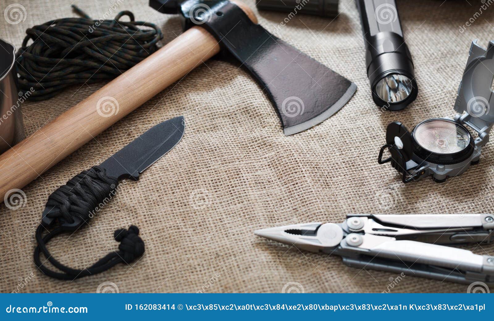 Survival tools stock photo. Image of military, hatchet - 162083414