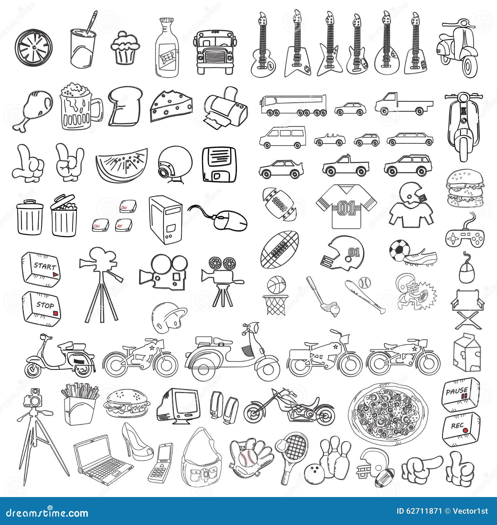 Various outline object art stock vector. Illustration of hand - 62711871