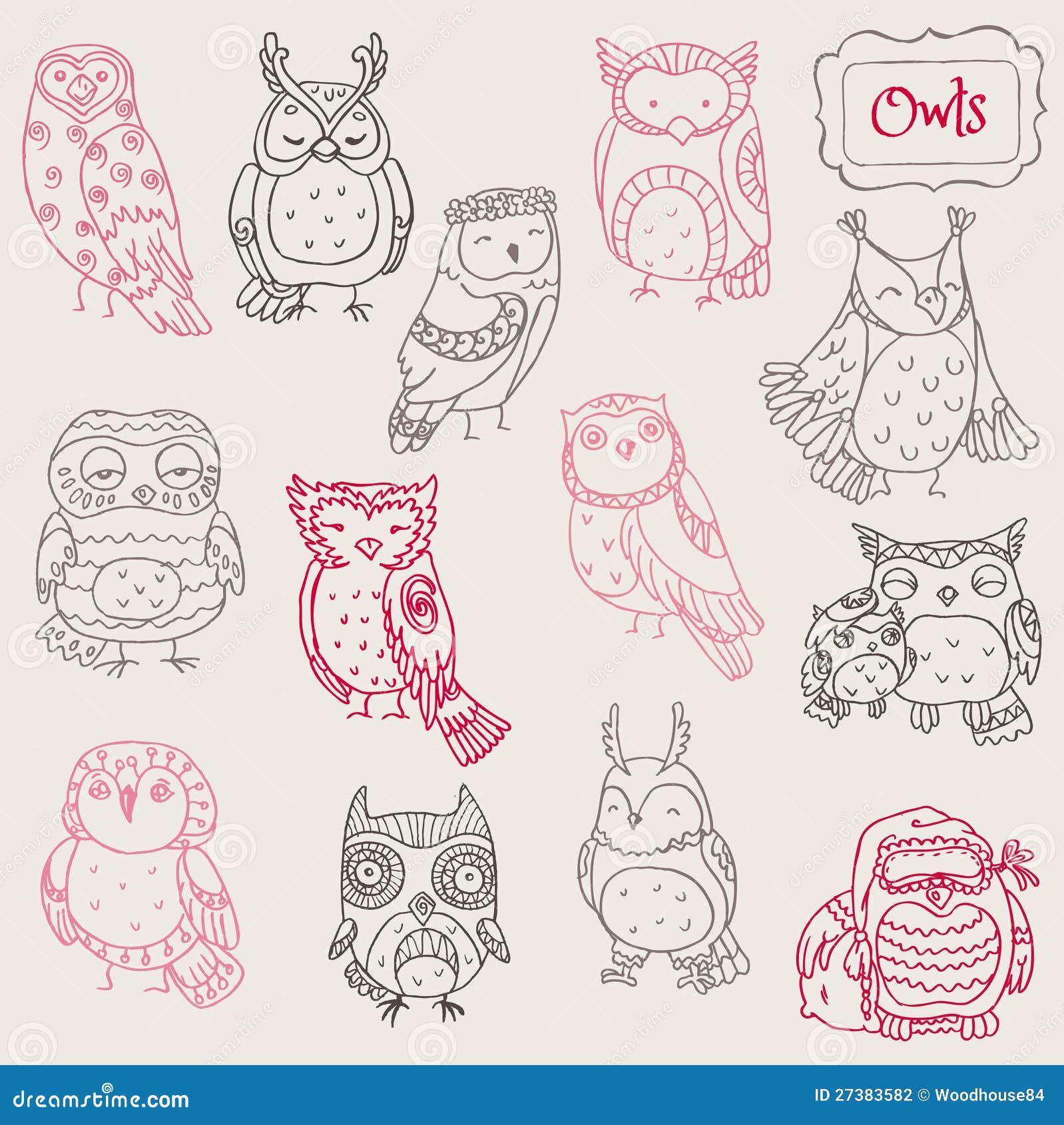 Various Owl Doodle Collection Stock Vector - Illustration of design ...