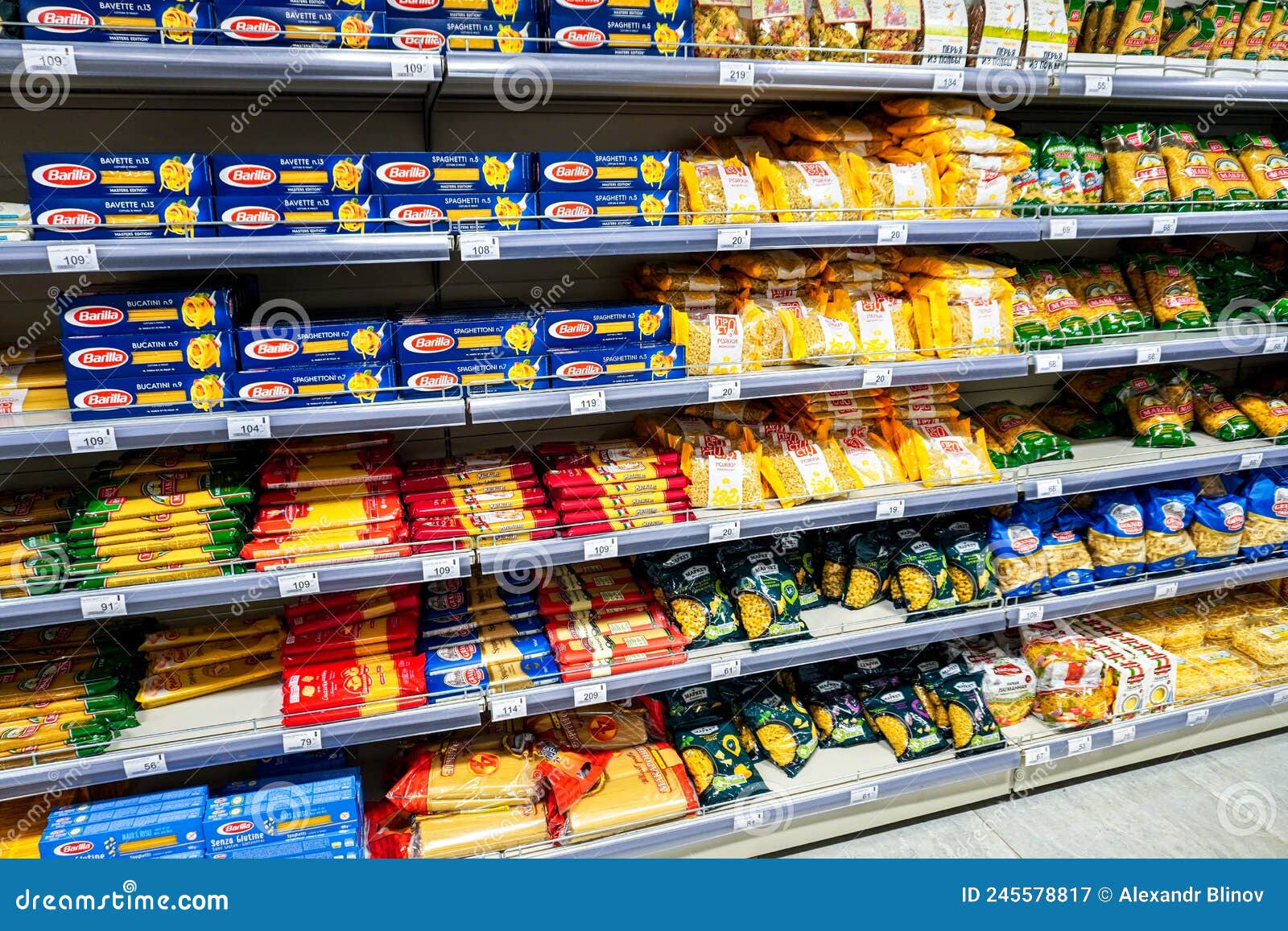 Various Packaged Pasta and Macaroni on a Shelf in a Superstore ...