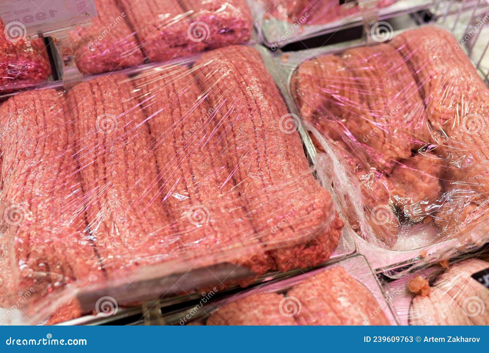 Various Packages of Beef or Pork Minced Meat in the Supermarket. Stock ...