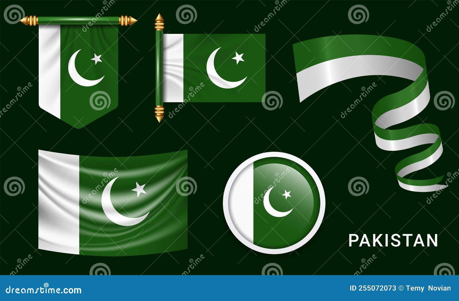 Various Pakistan Flags Set Isolated Stock Illustration - Illustration ...