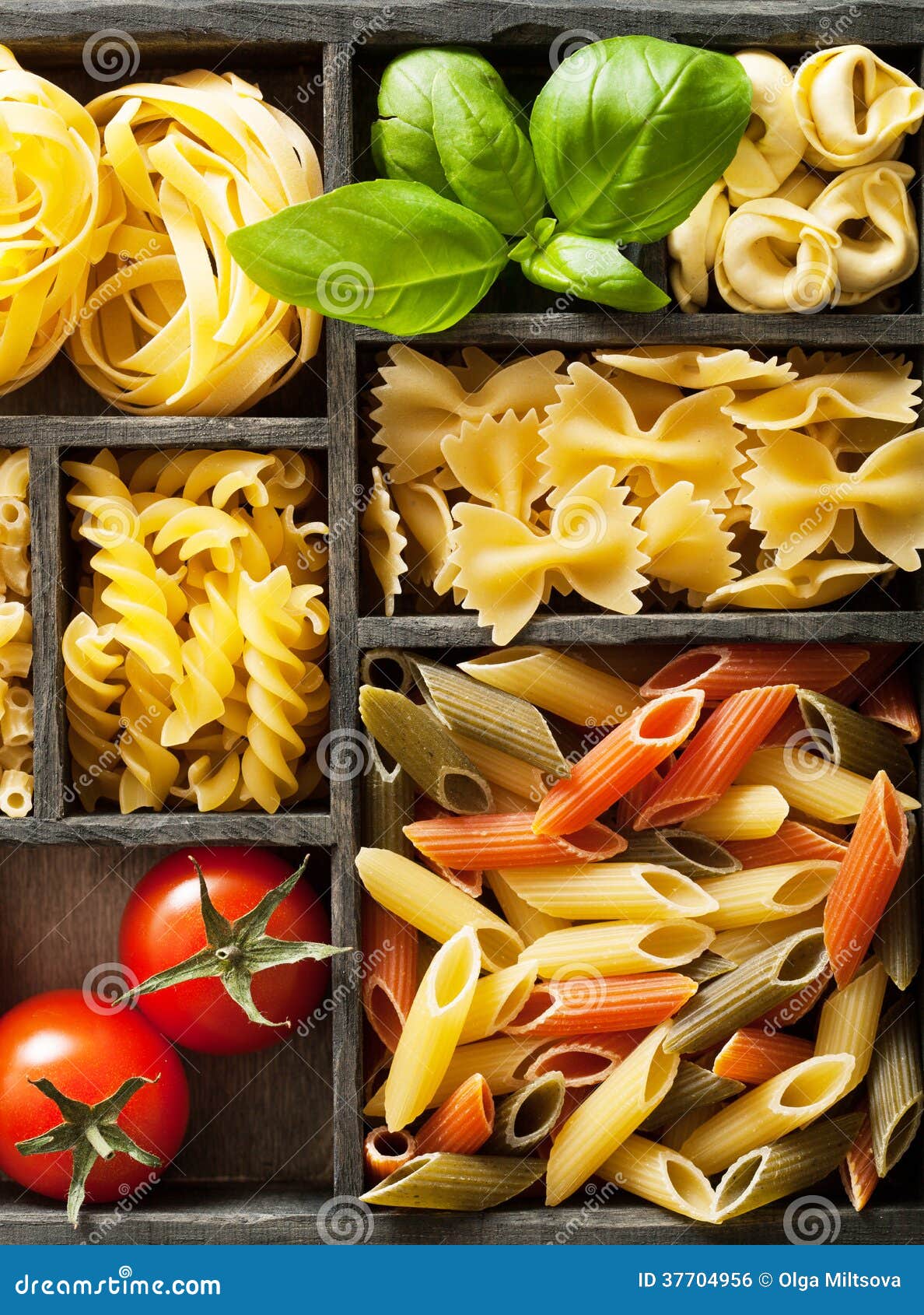 Various Pasta in Black Wooden Box Stock Photo - Image of black ...